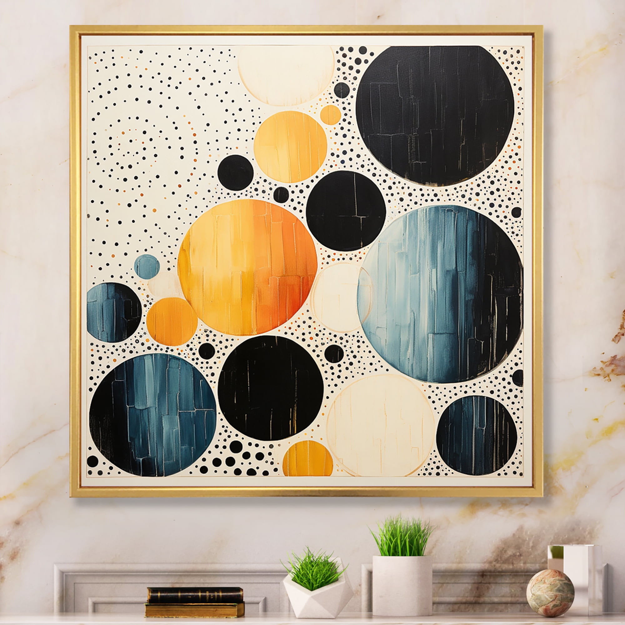 Designart "Minimalist Masterpiece Yellow and Blue Mid Century" Abstract ...