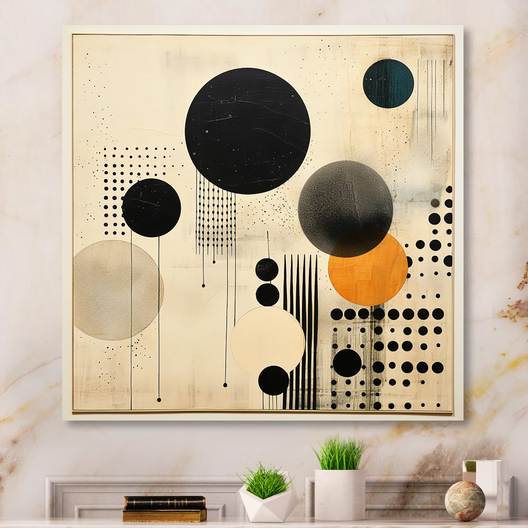 Designart "Minimalist Oasis Grey and Yellow Mid Century" Abstract ...