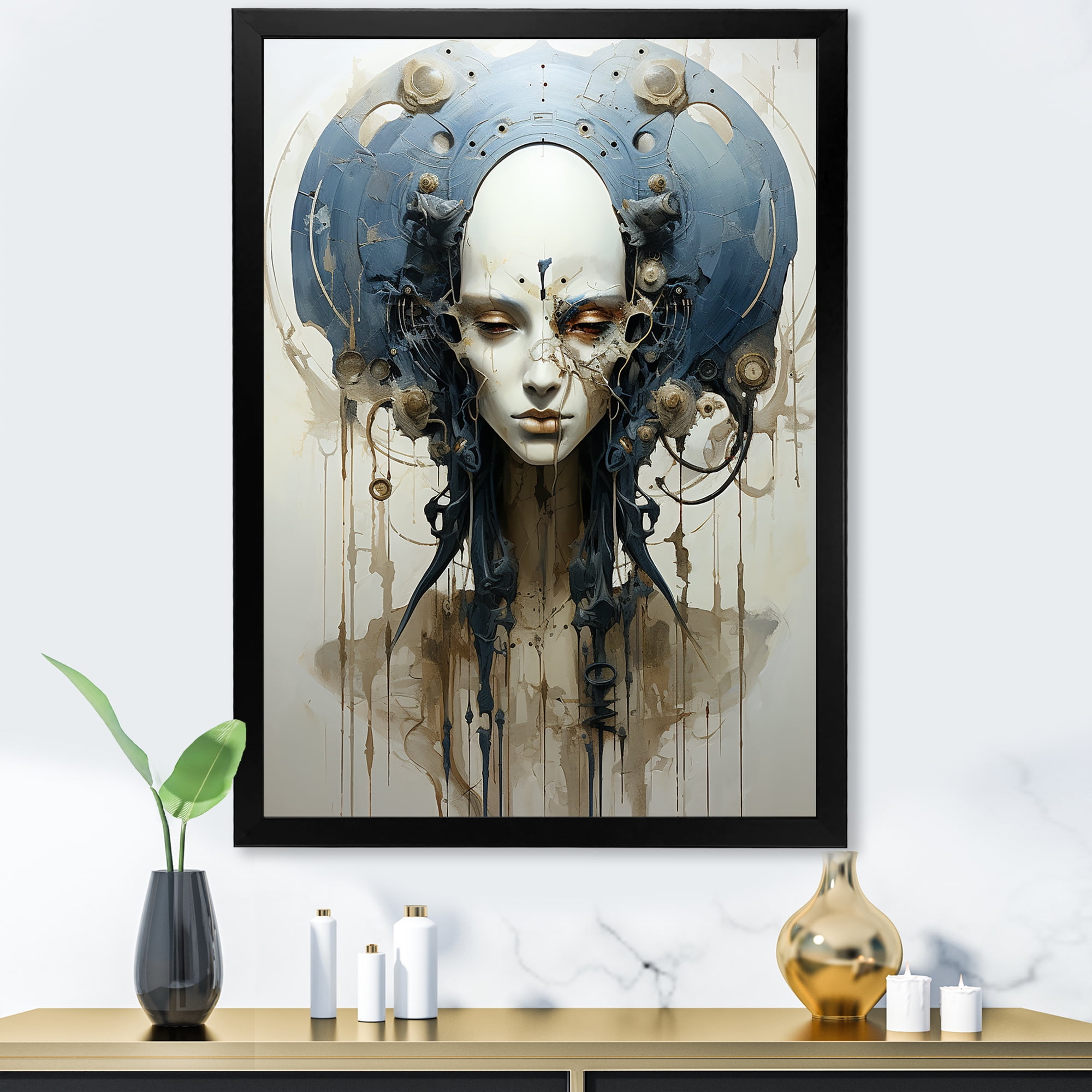 Designart "Minimalist Portrait Of Aliens" Aliens Picture Framed Wall ...