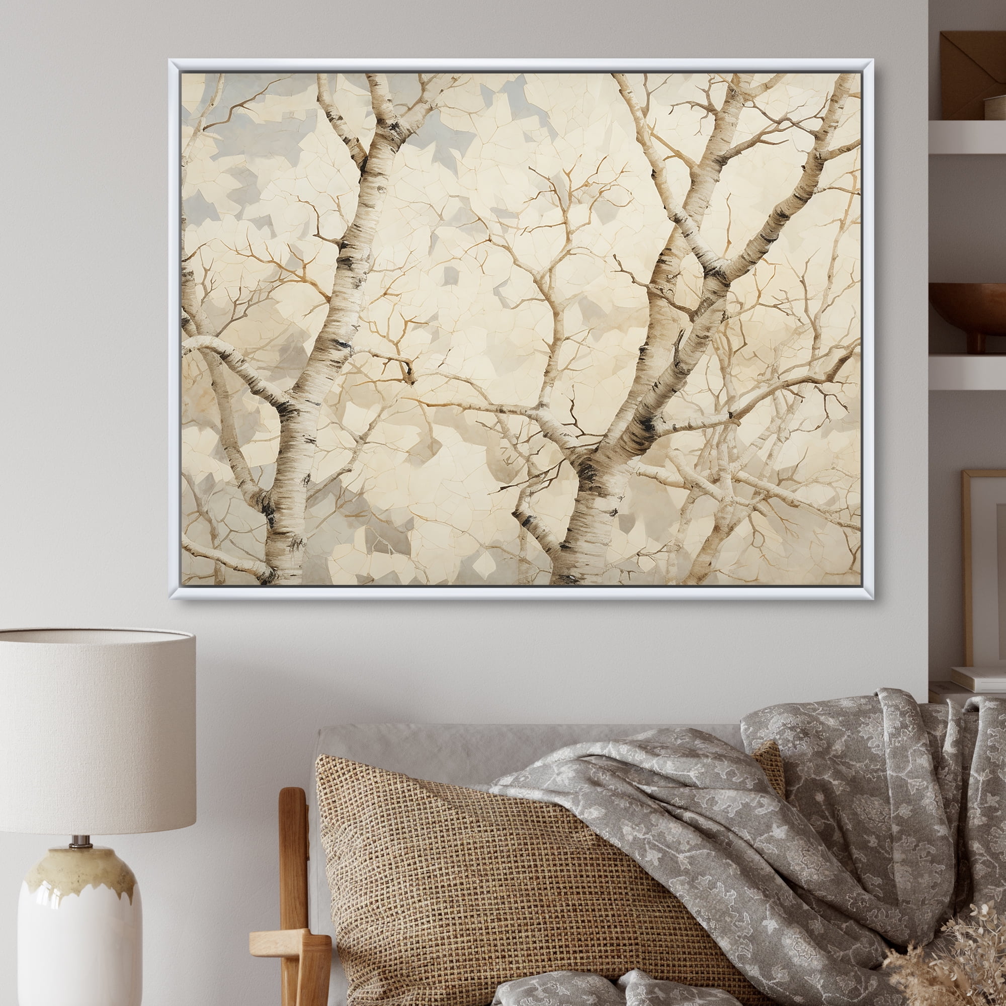 Designart "Minimalist Scene of Beige Sycamore Trees I" Tree Sycamore ...