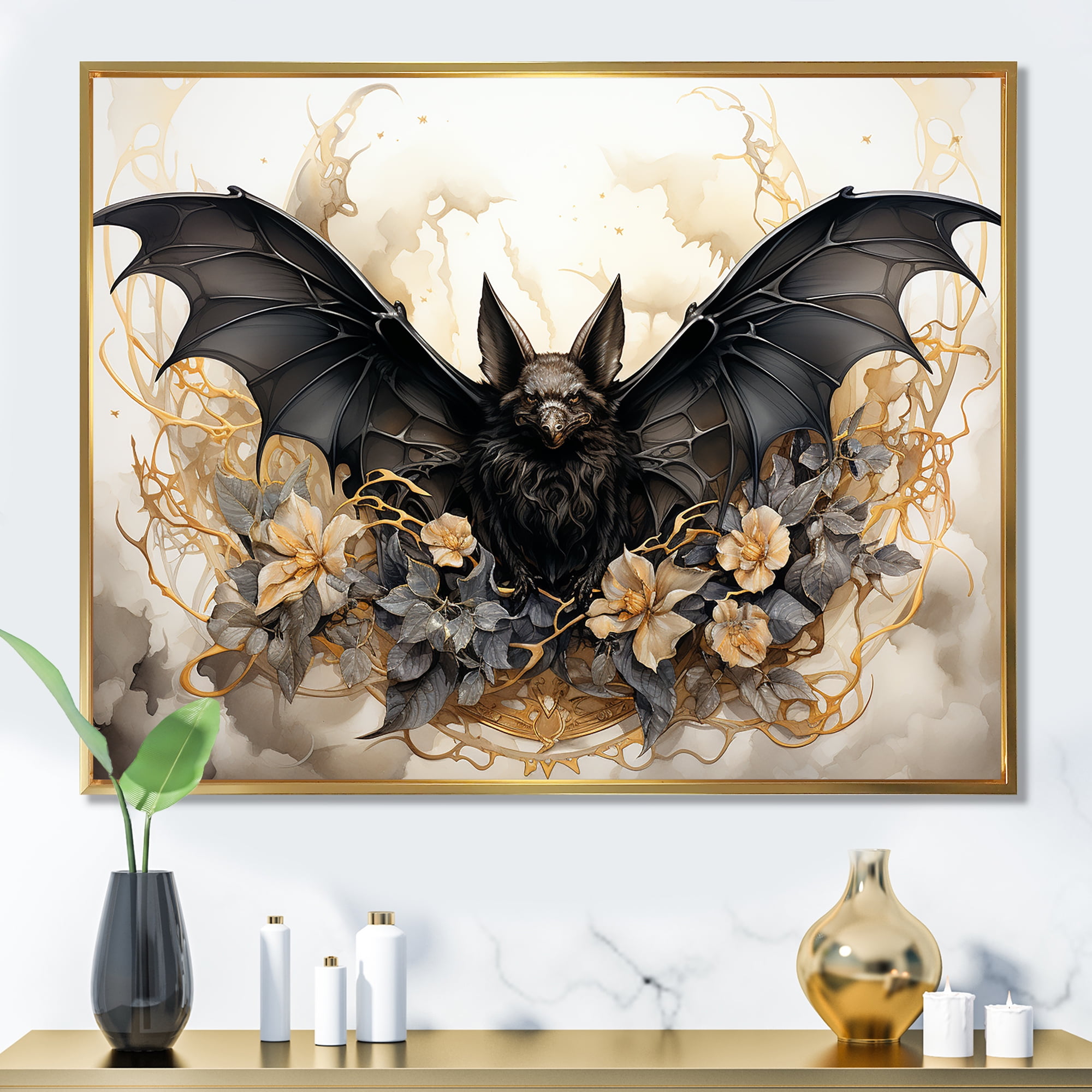 Designart "Minimalist Silhouette of Bat" Animals Framed Wall Art ...