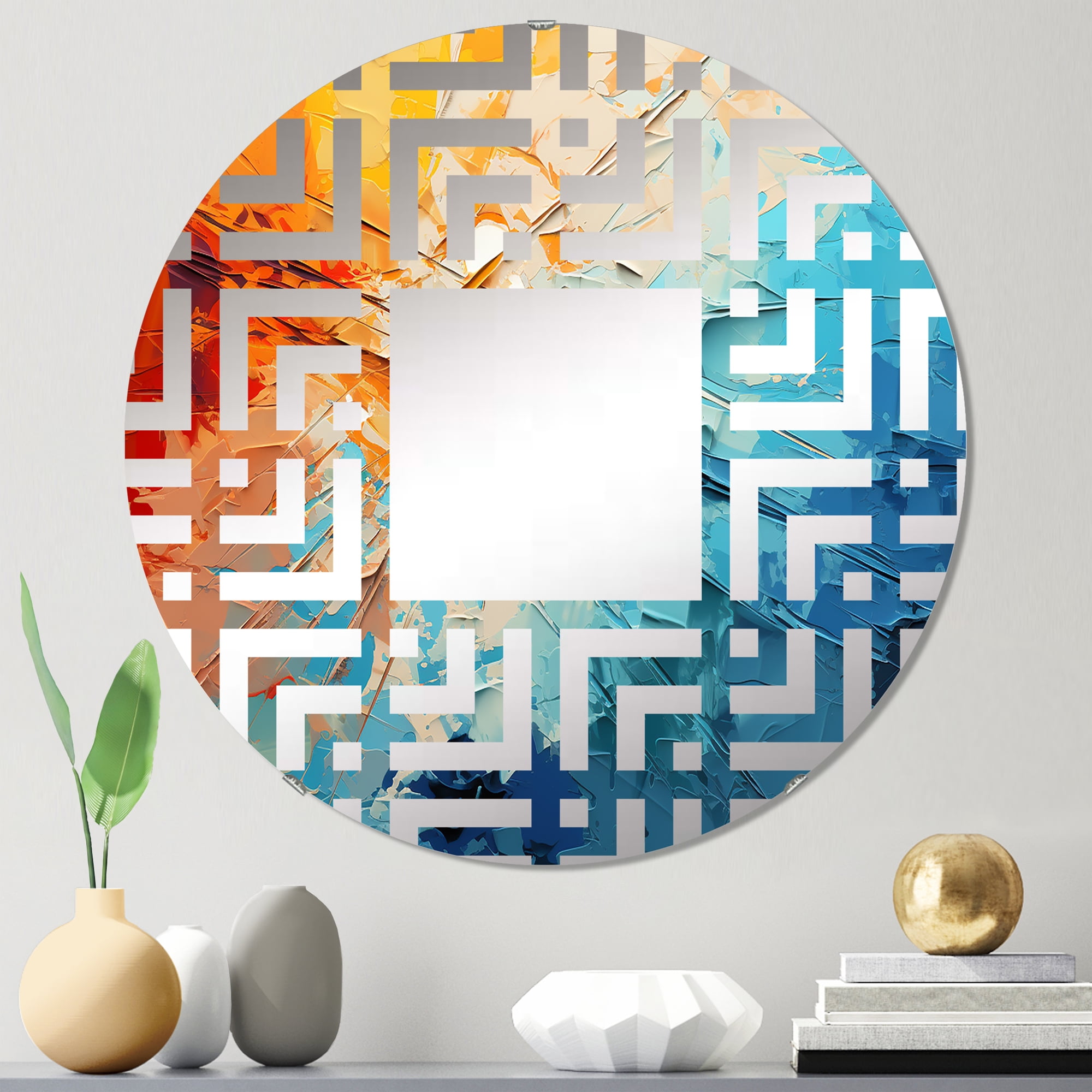 Designart "Minimalist Teal Energy Array" Solar Panels Maze Round Wall ...