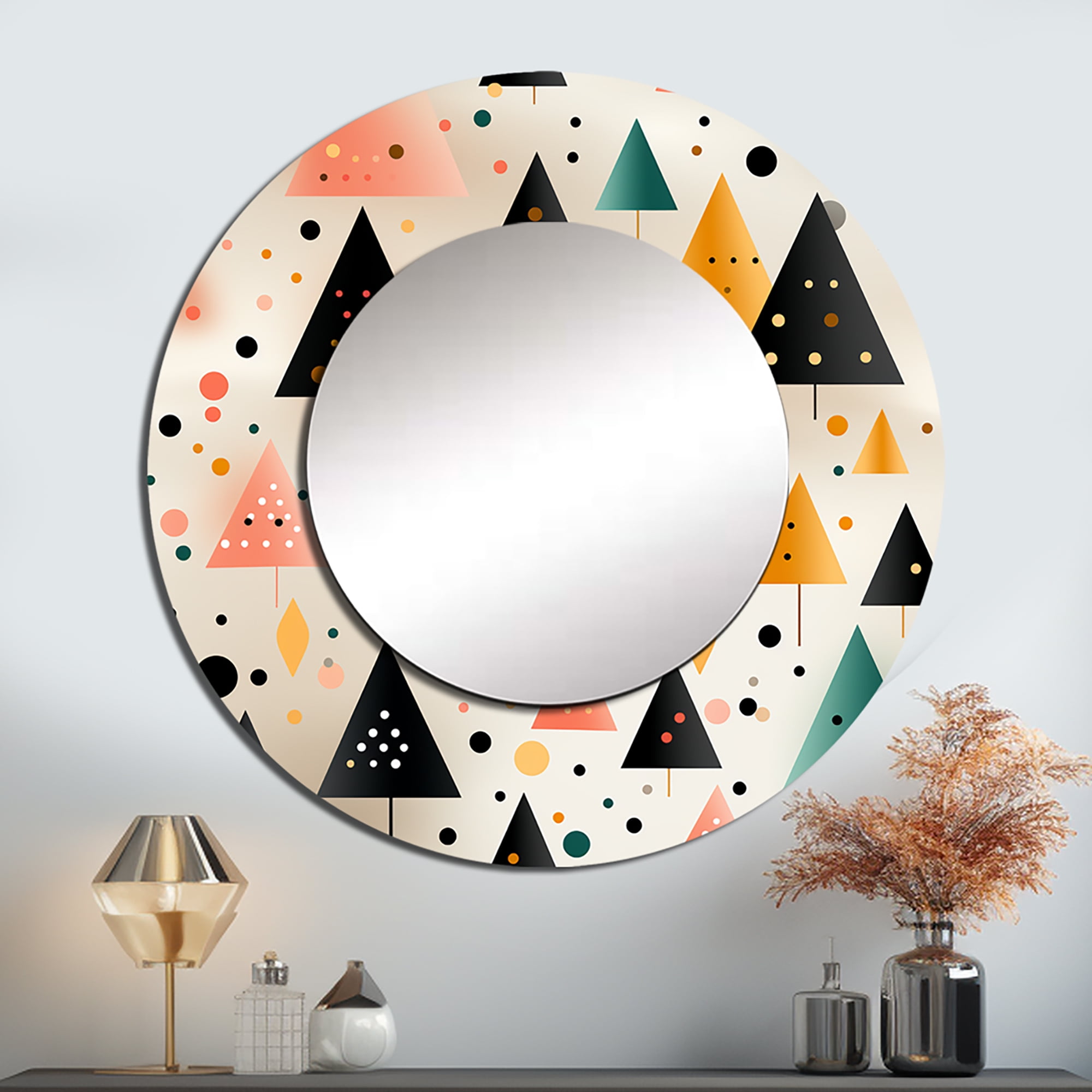 Designart "Minimalist Trees In Black And Yellow" Geometric Rund Mirror ...