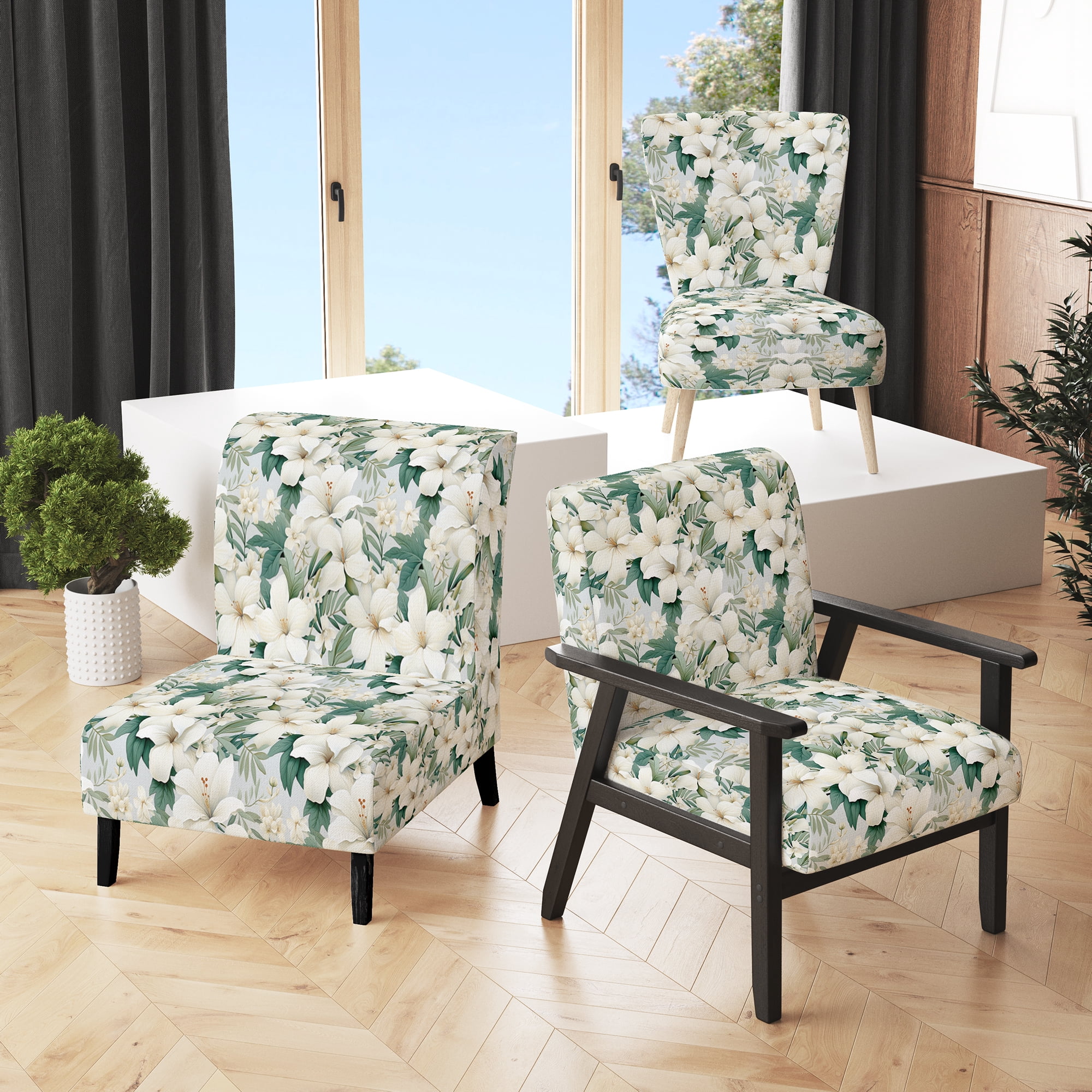 Designart "Minimalist Tropical Florals I" Green Tropical Upholstered ...