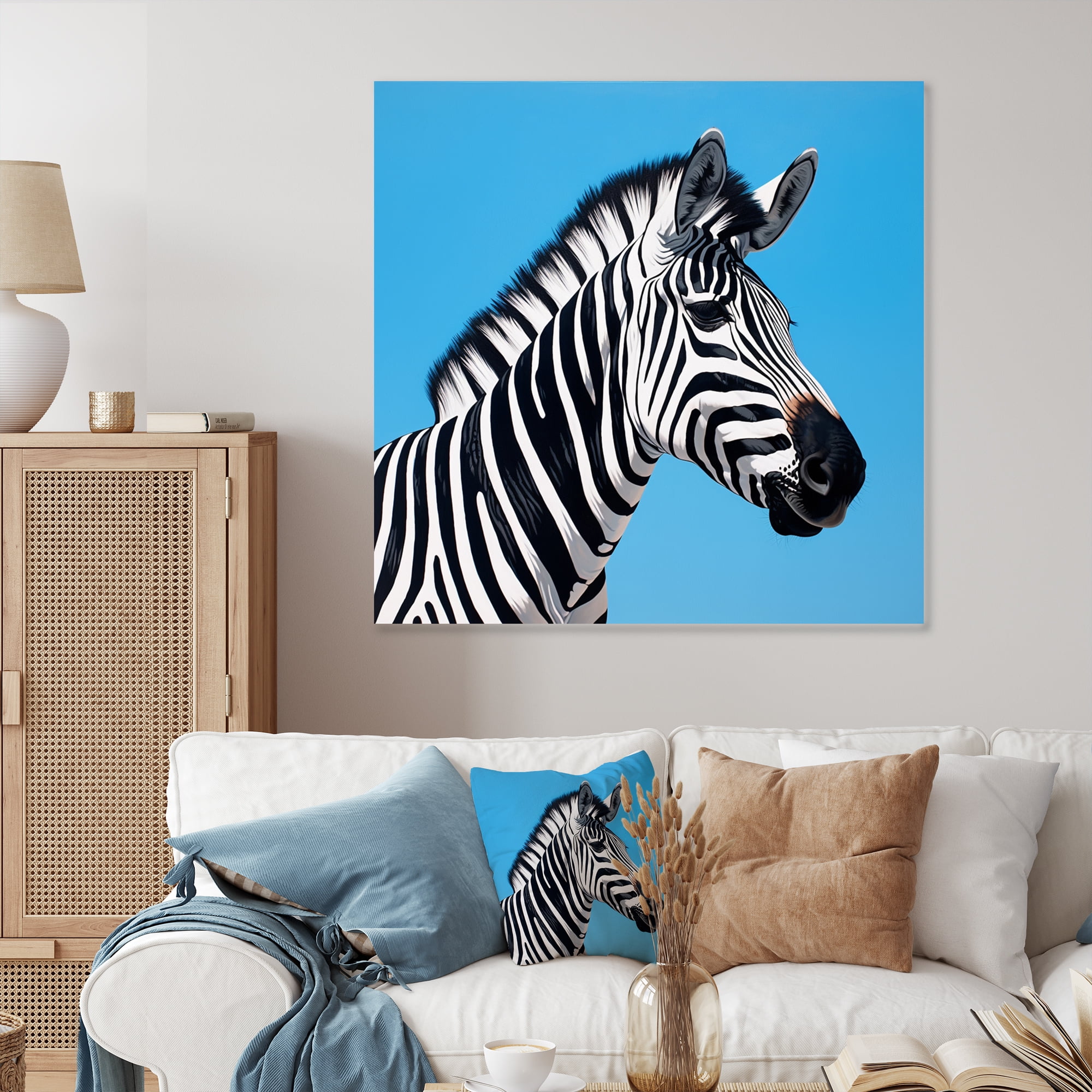 Designart "Minimalist Zebra Against a Blue Background" Animals Metal ...