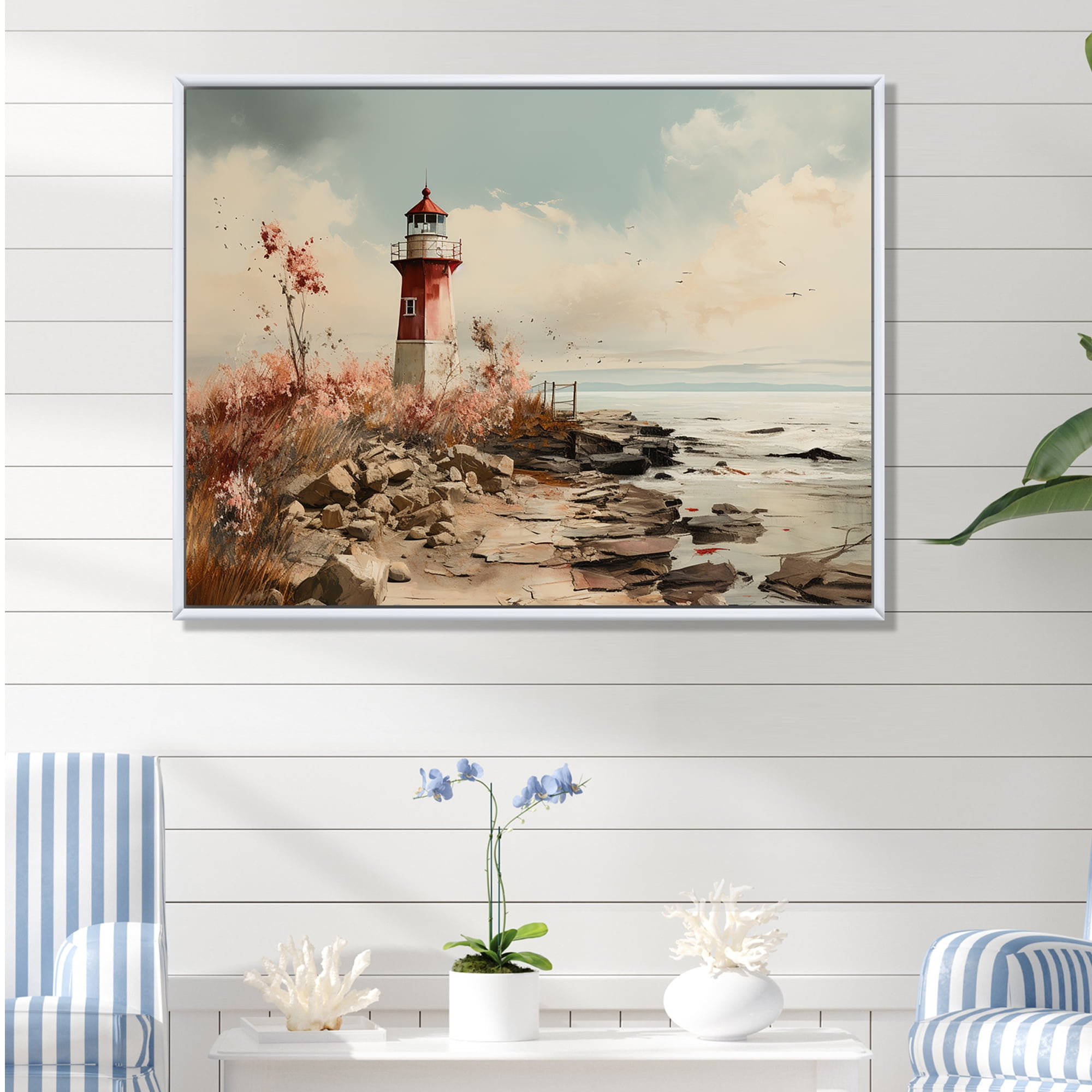Designart "Minimalistic Coastal Lighthouse Scenery" Beach Light House ...