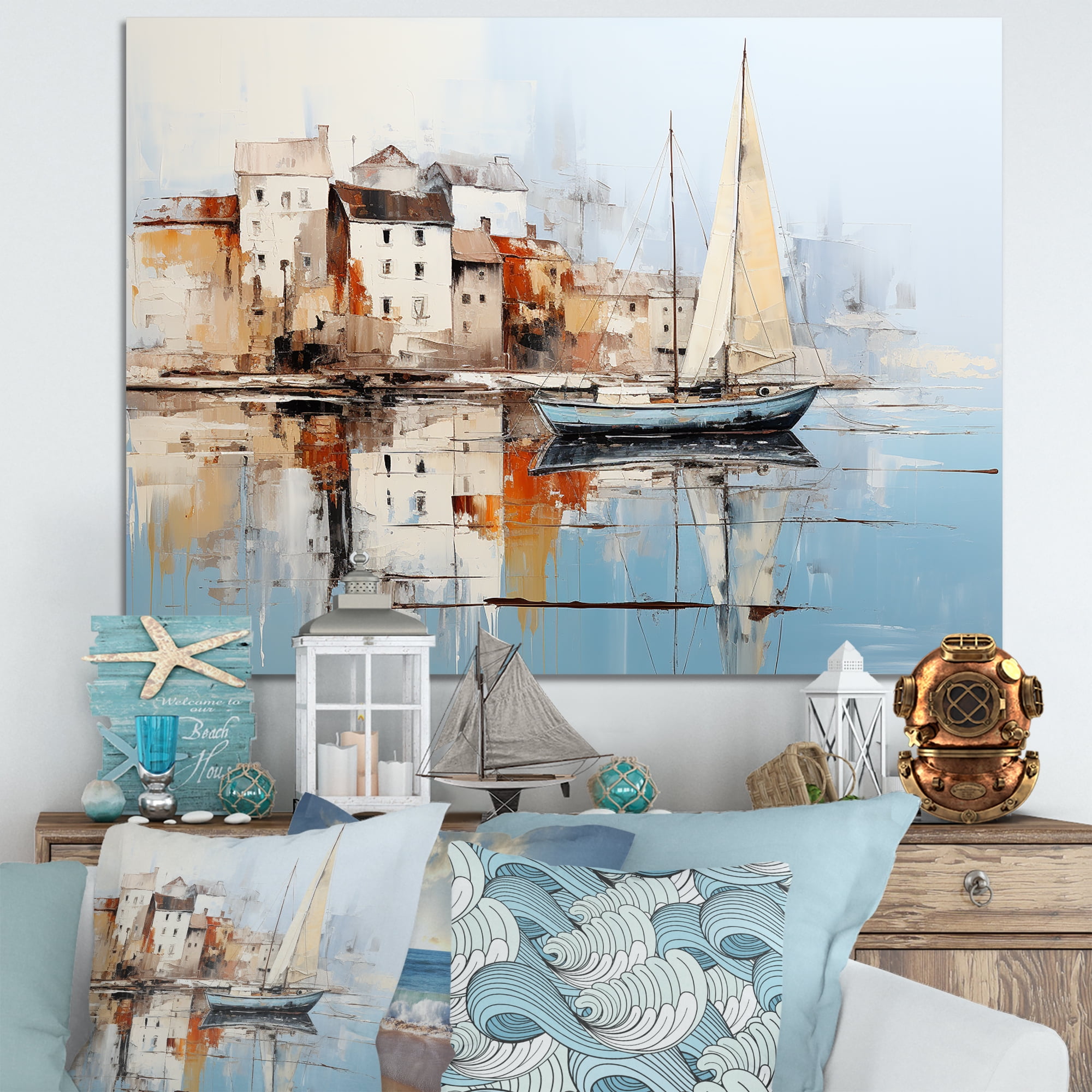 Designart "Minimalistic Outlook Of The Port" Port Landscape Wall Decor ...