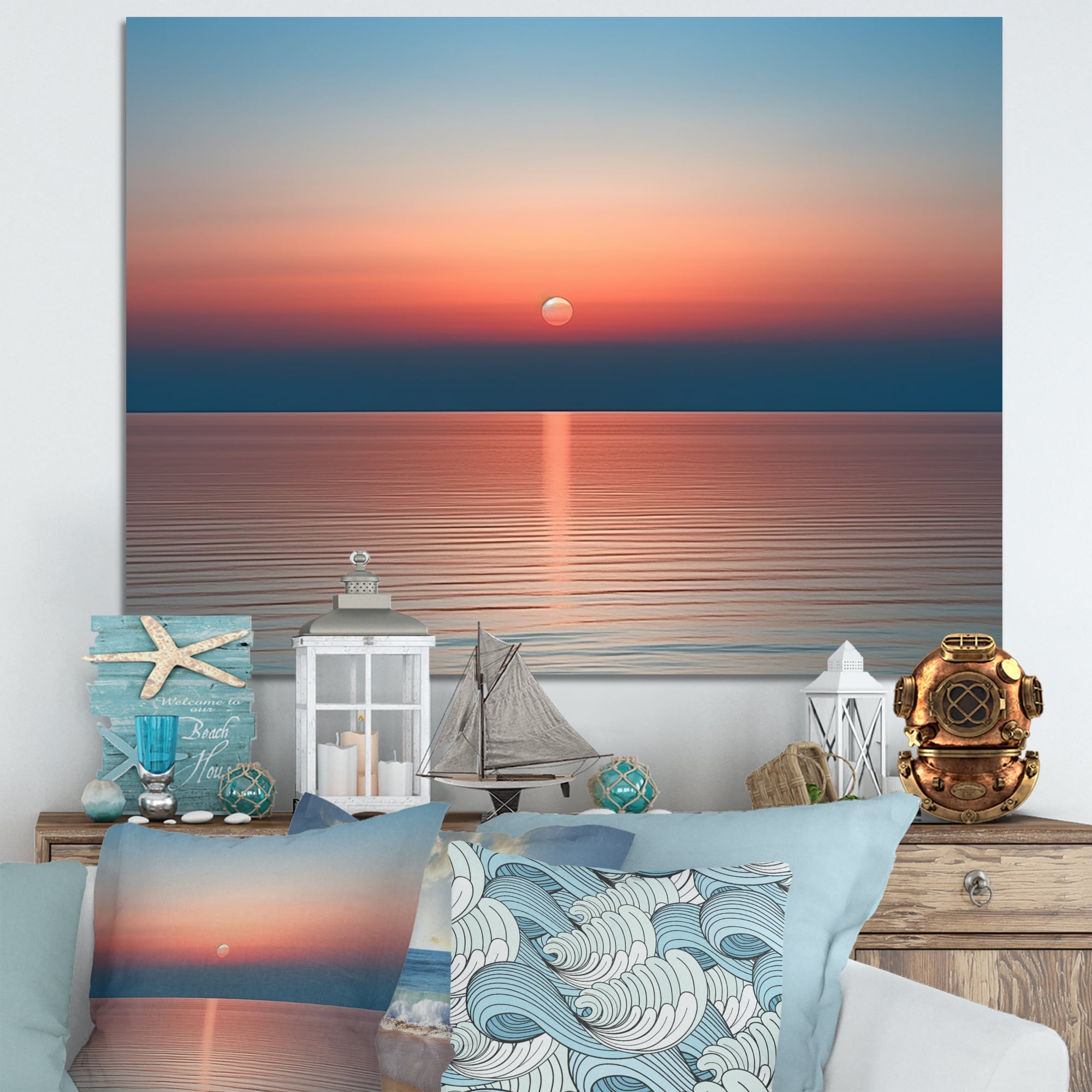 Designart "Minimalistic Skyline Of The Coastal Sunset" Coastal Sunset ...
