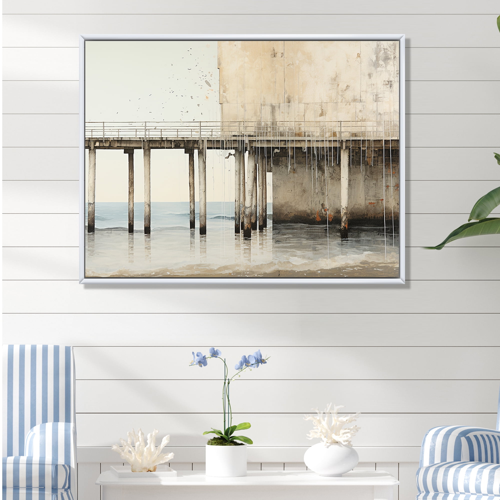 Designart "Minimalistic Watercolor Horizon Featuring A Pier III ...