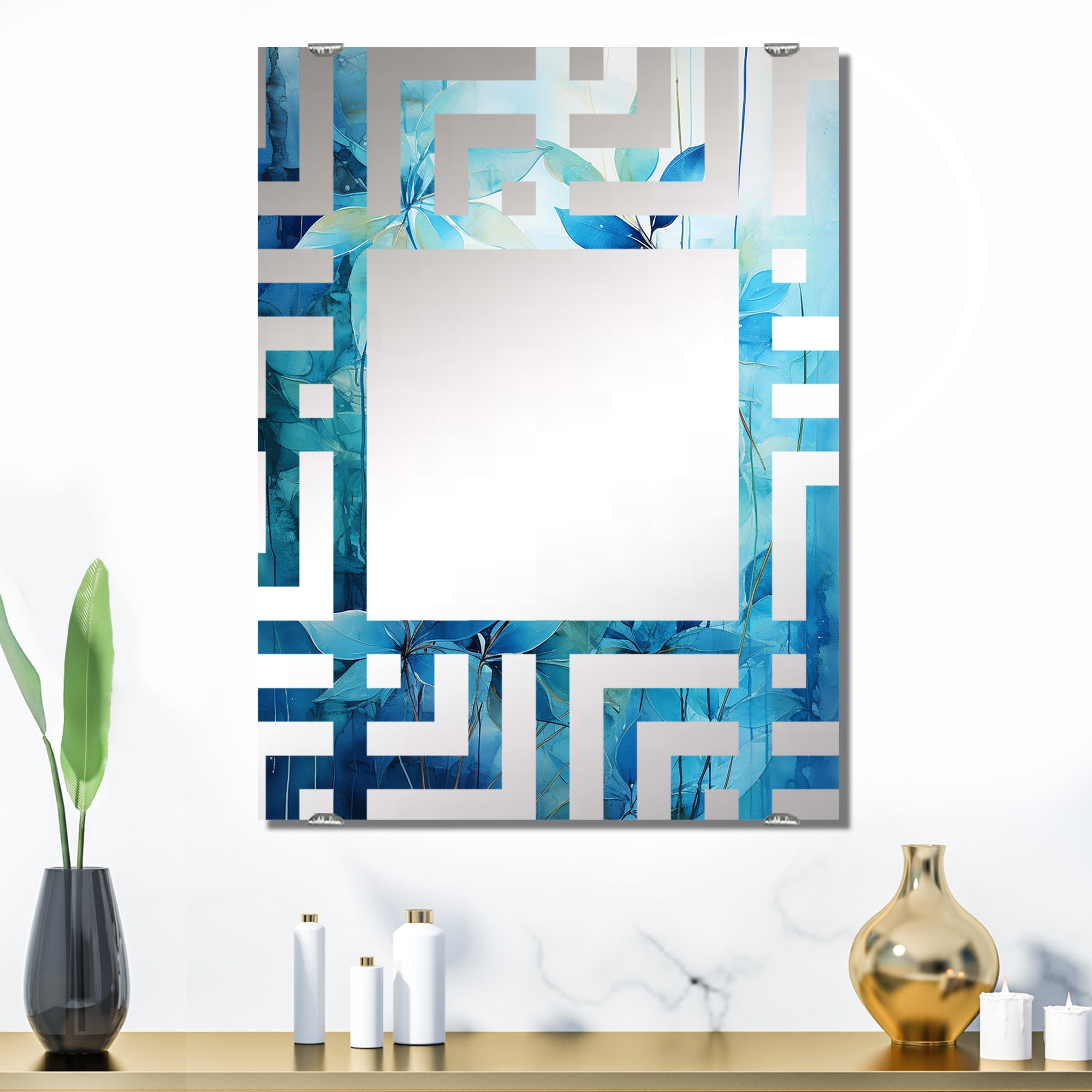 Designart "Mirage of Blue and White Tropical Plants III" Jungle ...