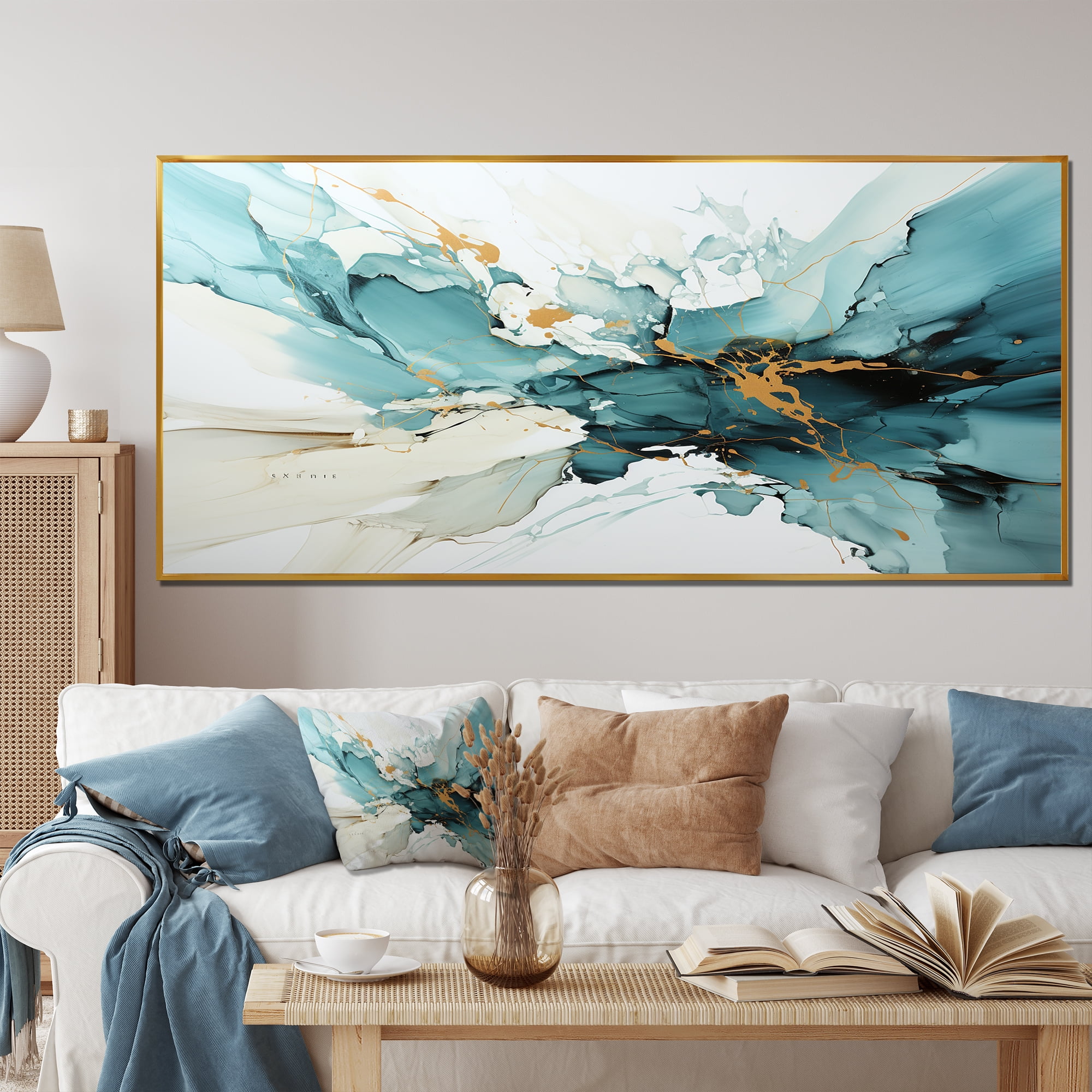 Designart "Mirage Liquid Ink in Green and Grey III" Extra Large ...