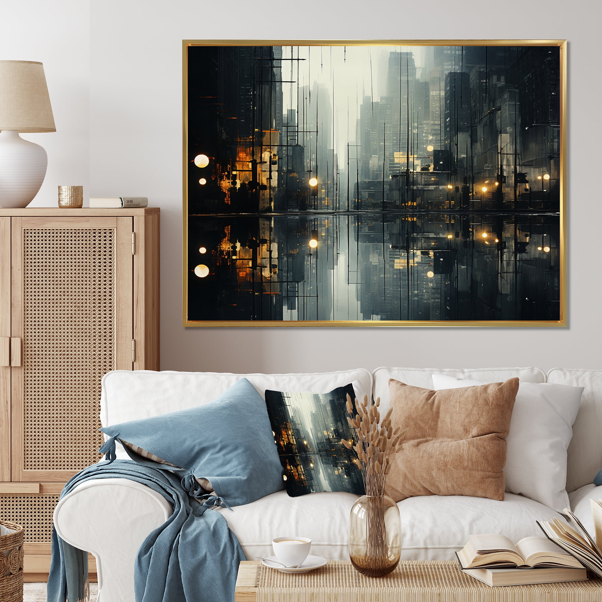 Designart "Mirage of Urban Skyscrapers III" Architecture Floater Framed ...