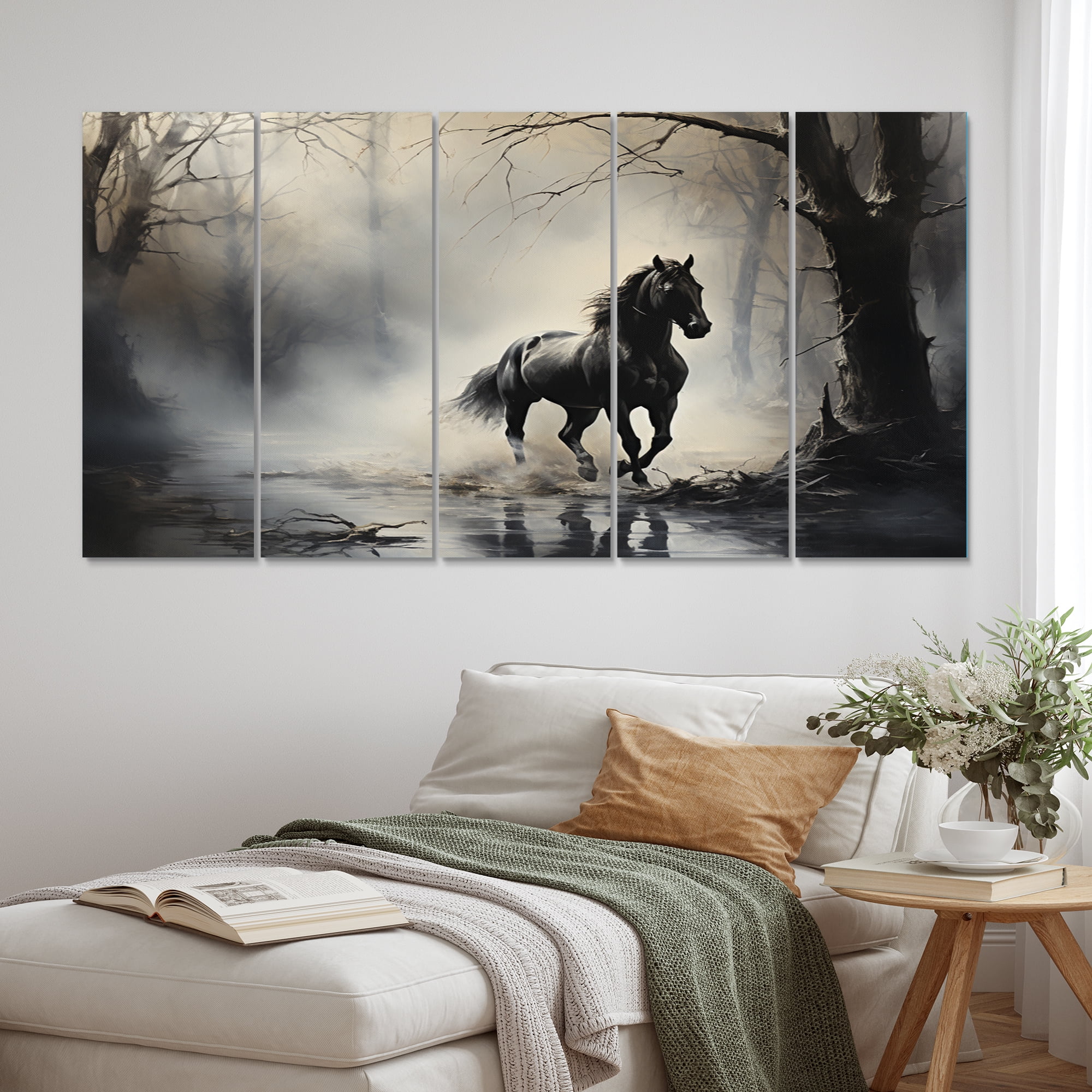 Designart "Misty Morning Grey Horse wall decor I" Animals Metal Wall ...