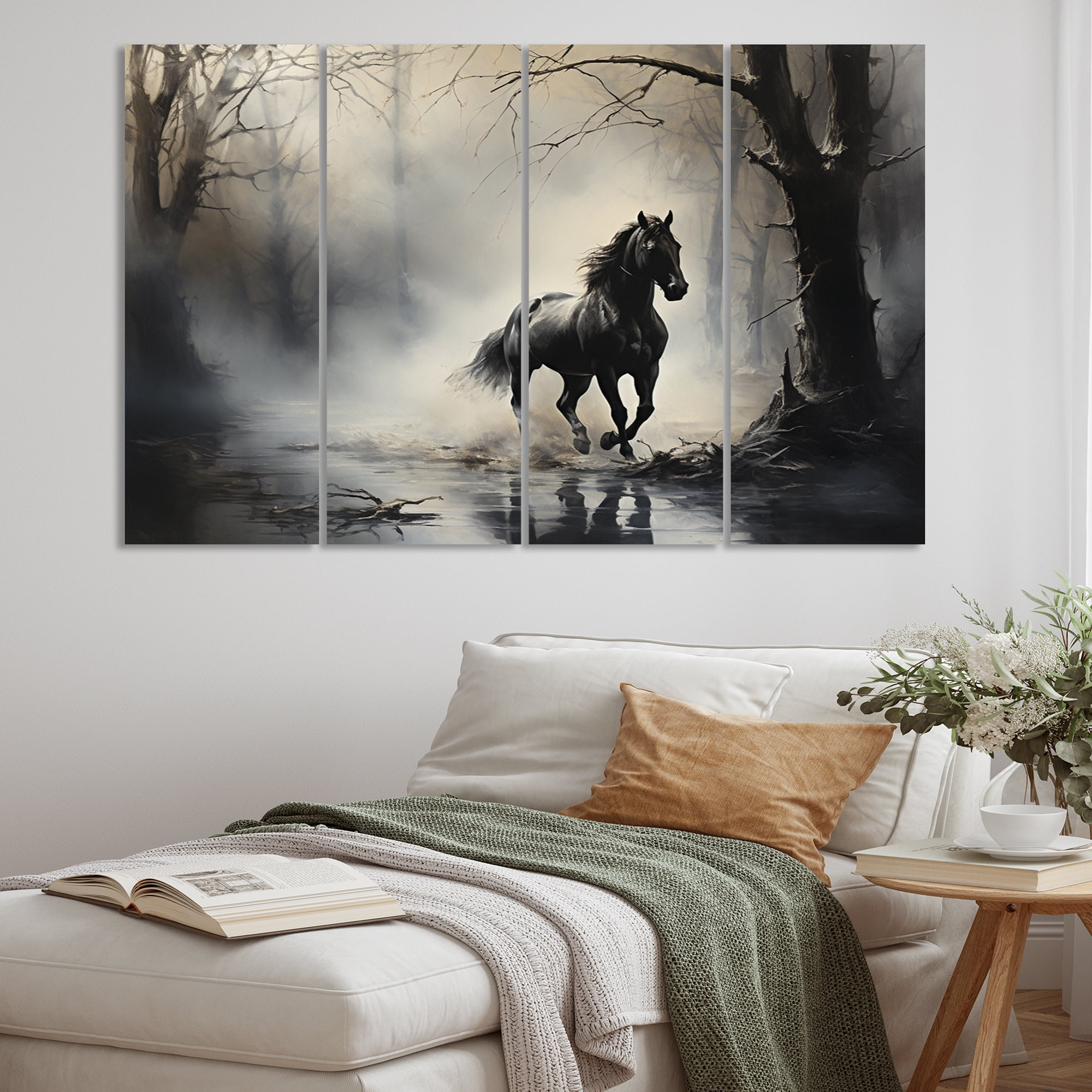 Designart "Misty Morning Grey Horse wall decor I" Animals Metal Wall ...