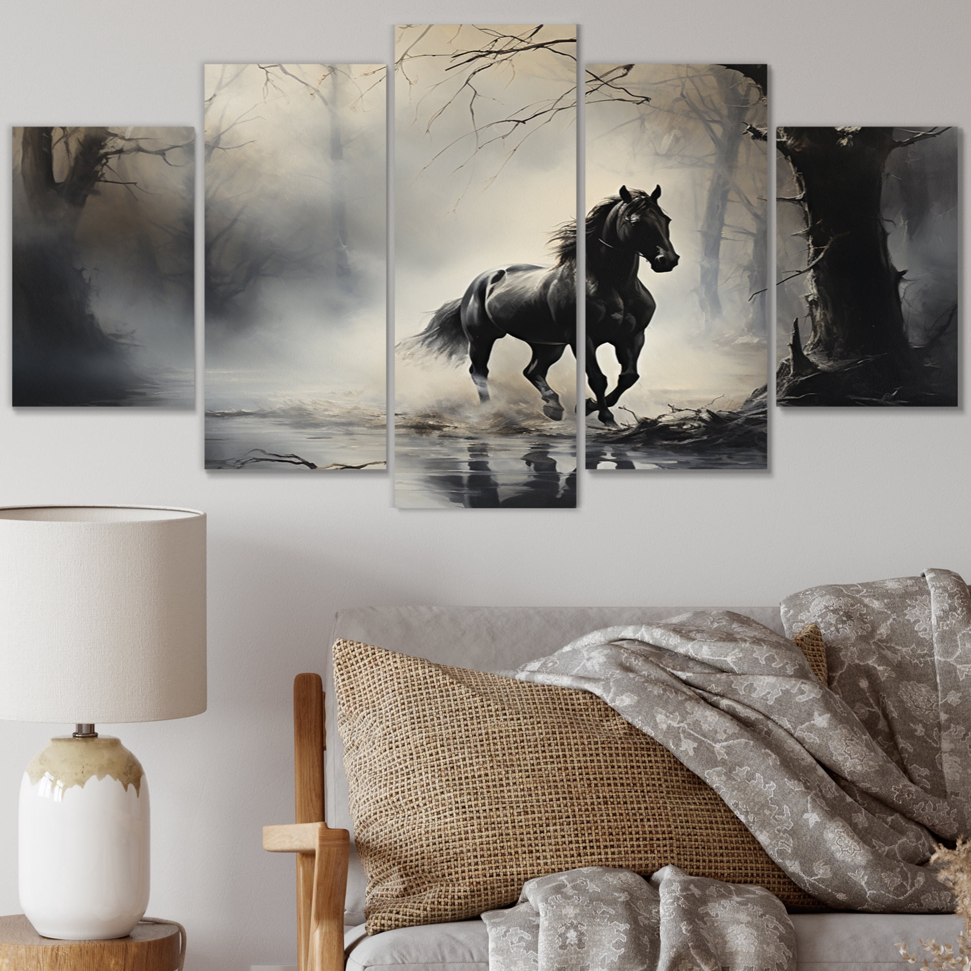 Designart "Misty Morning Grey Horse wall decor I" Animals Metal Wall ...