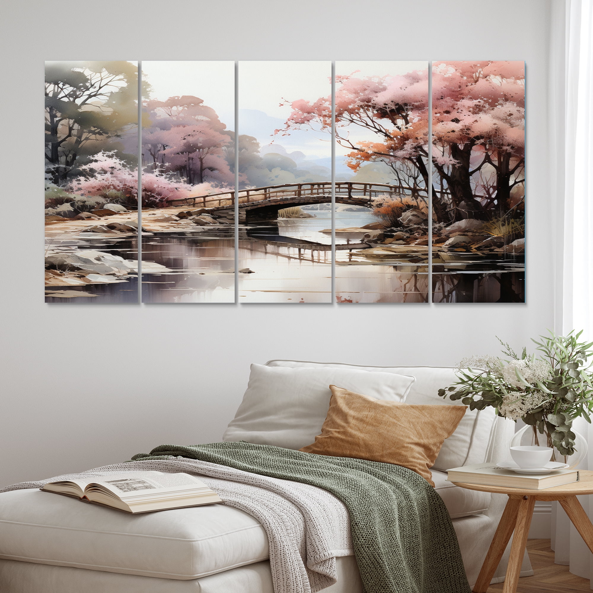Designart "Misty Morning Passage Pink Bridge" Architecture Metal Wall ...