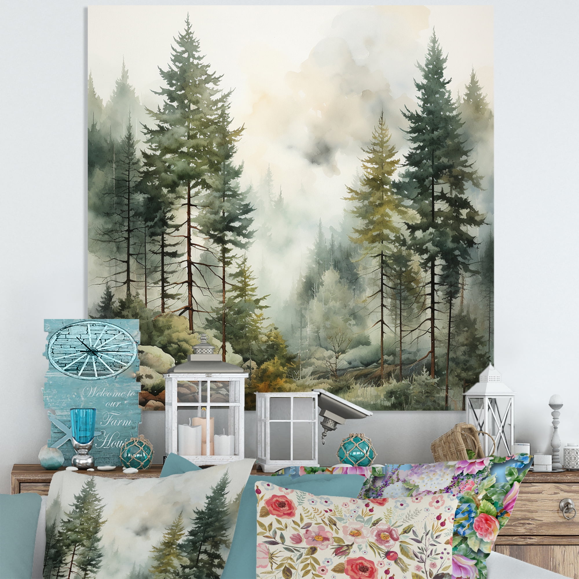 Designart "Misty Morning Pine Tree Charm II" Landscapes Metal Art ...