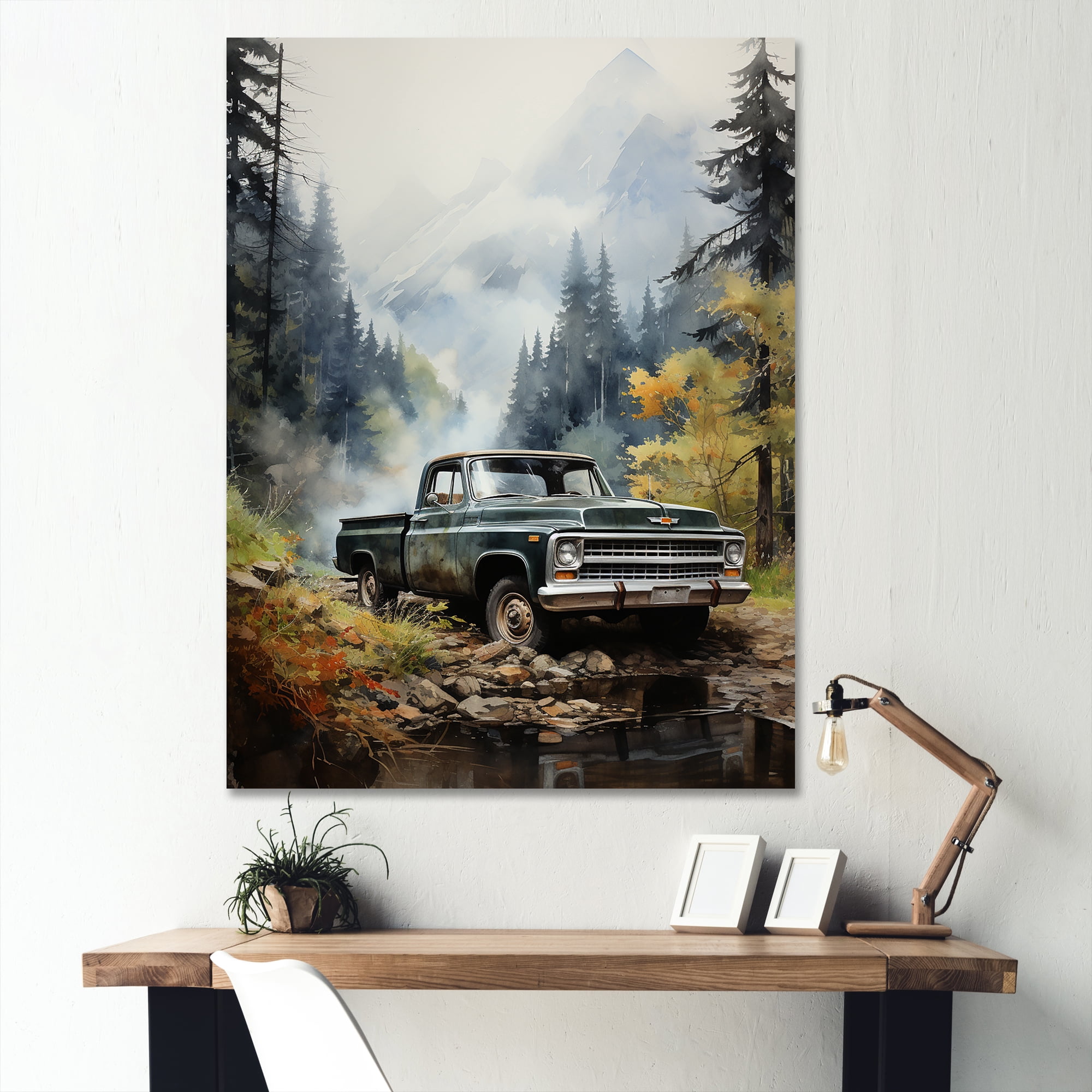Designart "Misty Mountains Green Pickup Truck Adventure II" Pickup ...