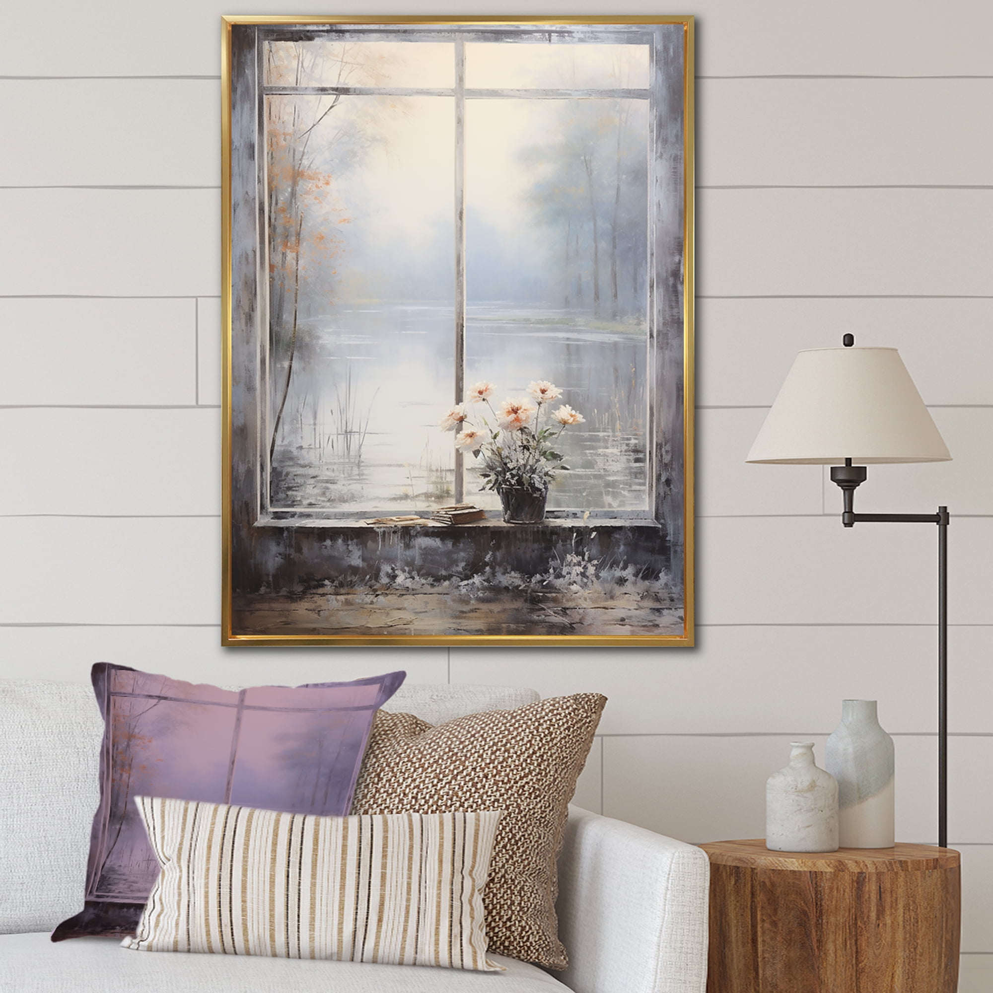 Designart "Misty River View from Window II" Farm Framed Wall Art ...