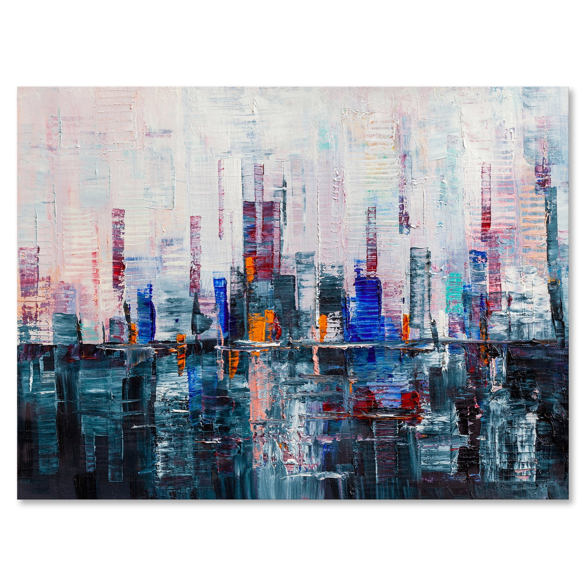 Designart Modern Abstract City Skyscrapers Canvas Wall Art Blue ...