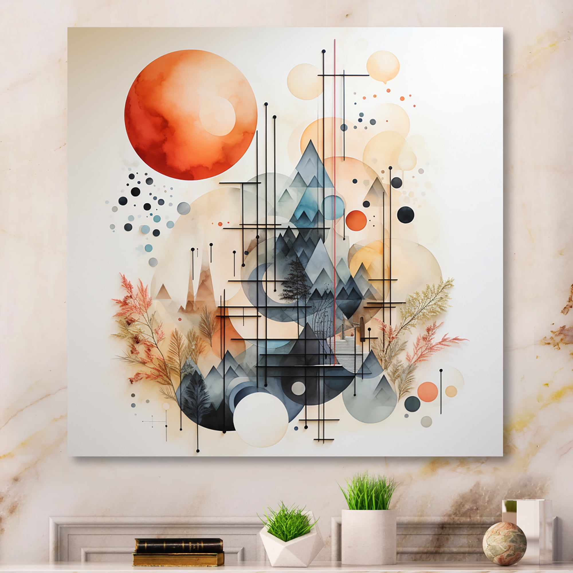 Designart "Modern Art Creation in Orange Grey" Abstract Collages Metal ...