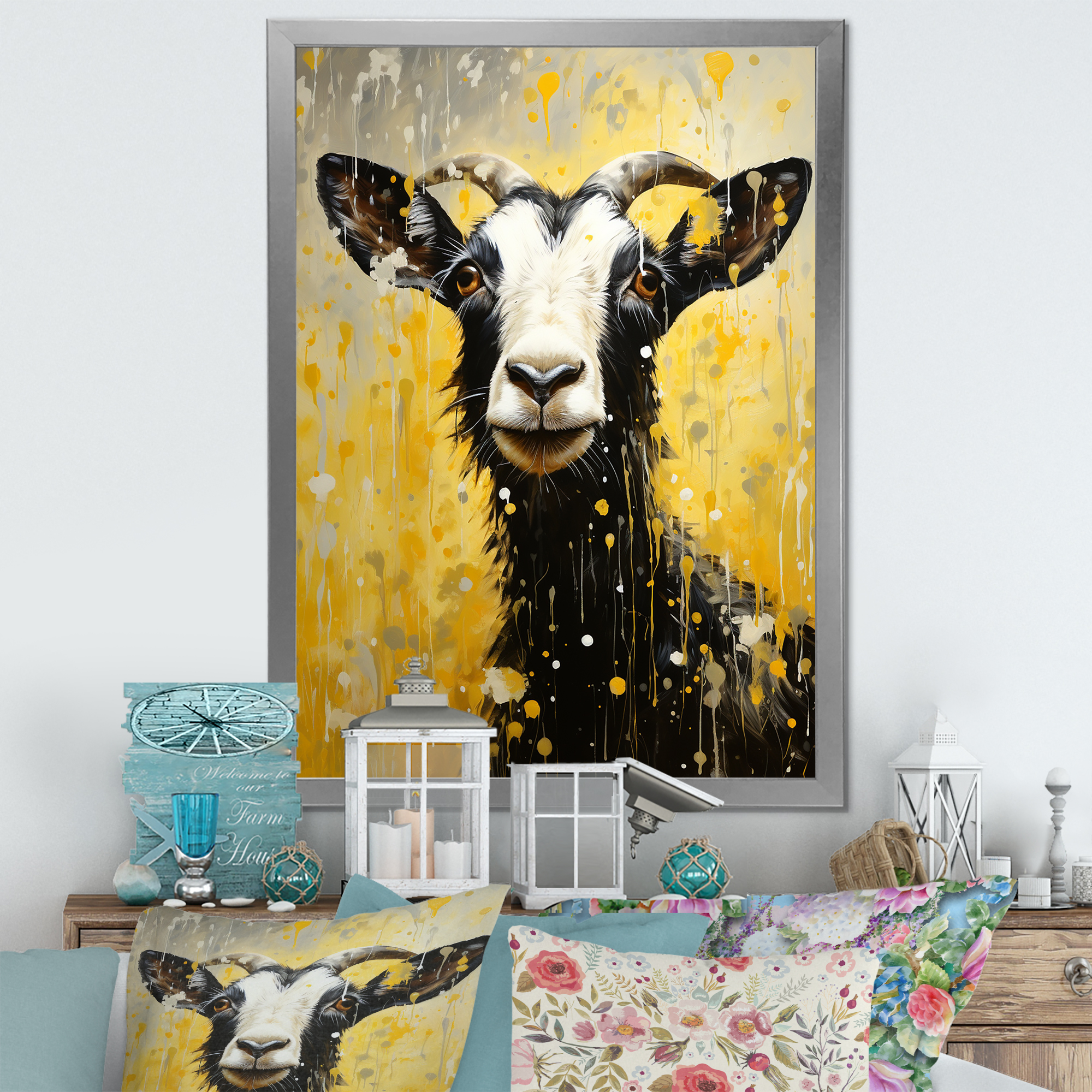 Designart "Modern Art Vibrant Caprine Likeness I" Animals Goat Picture ...