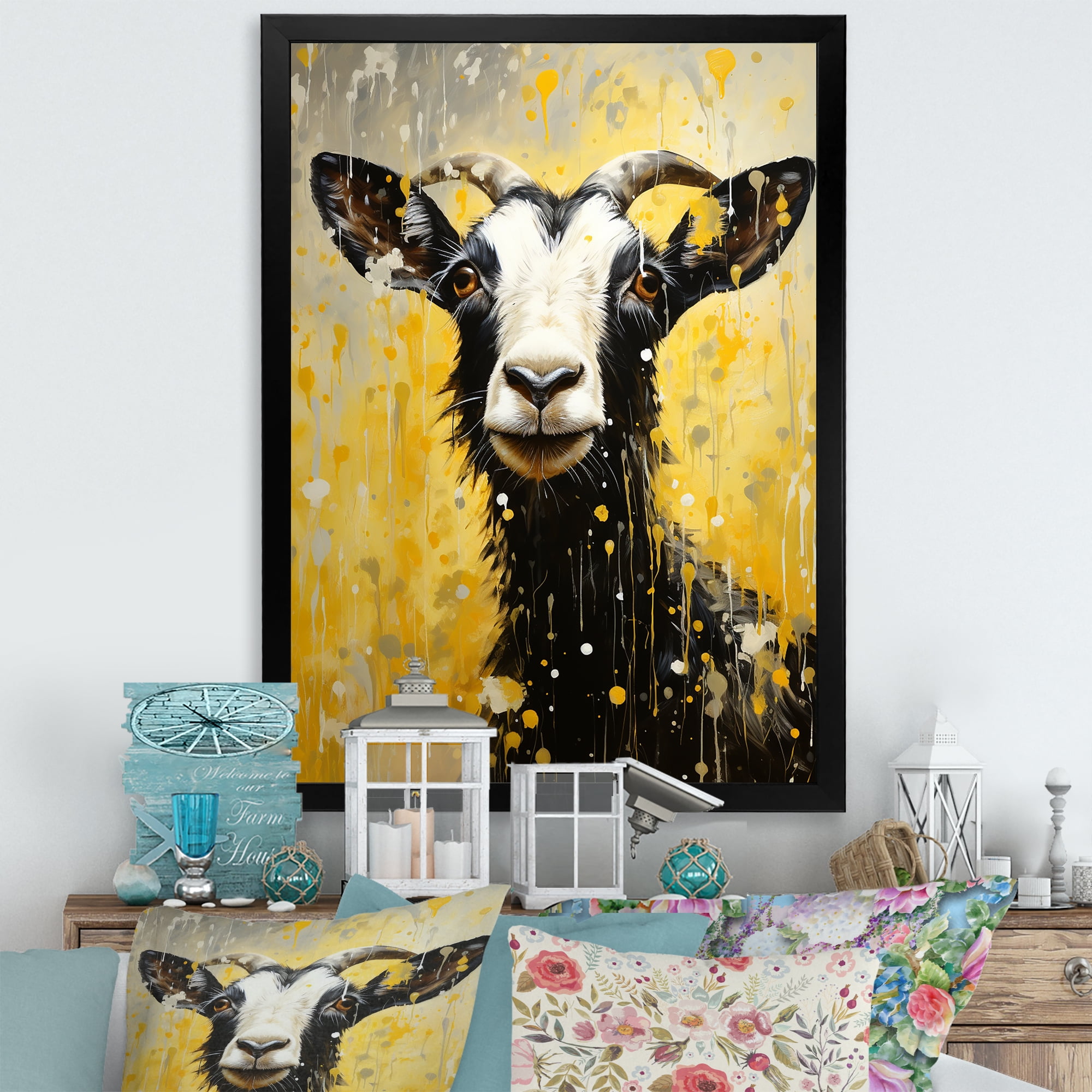 Designart "Modern Art Vibrant Caprine Likeness I" Animals Goat Picture ...