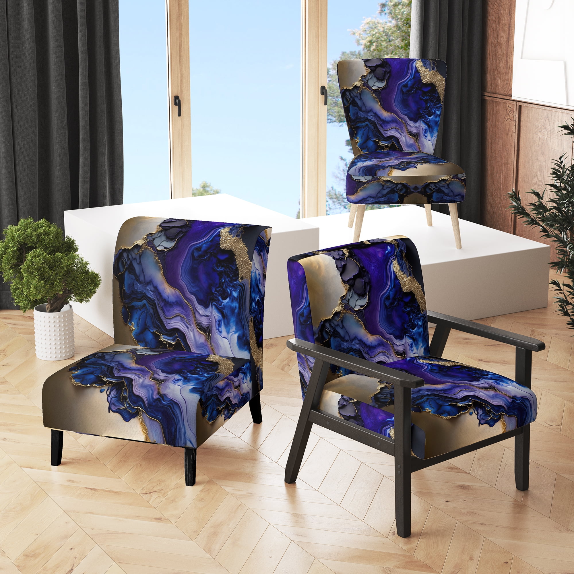 Designart "Modern Fluid Marble Effect In Purple" Upholstered Modern ...