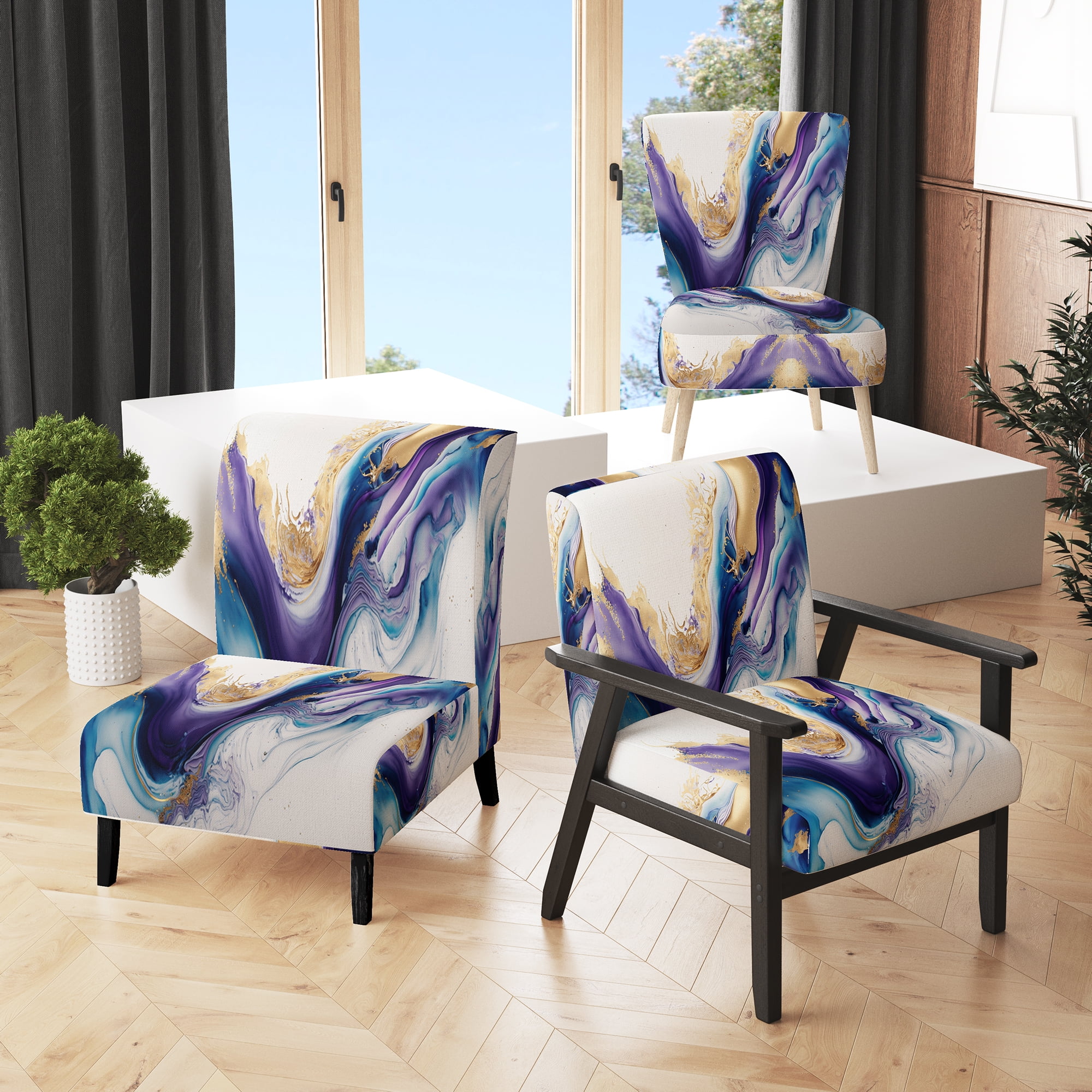 Designart "Modern Fluid Marble Effect In Purple" Upholstered Modern ...