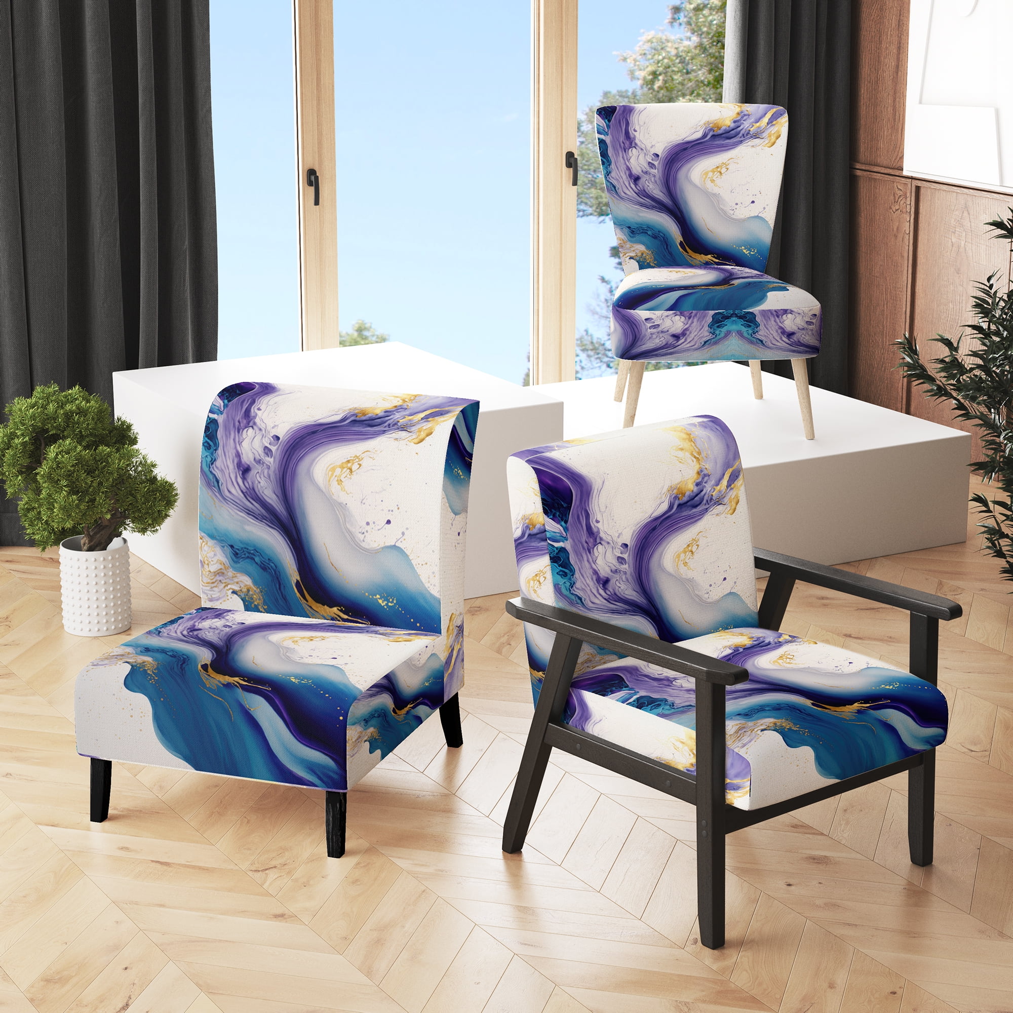 Designart "Modern Fluid Marble Effect In Purple" Upholstered Modern ...