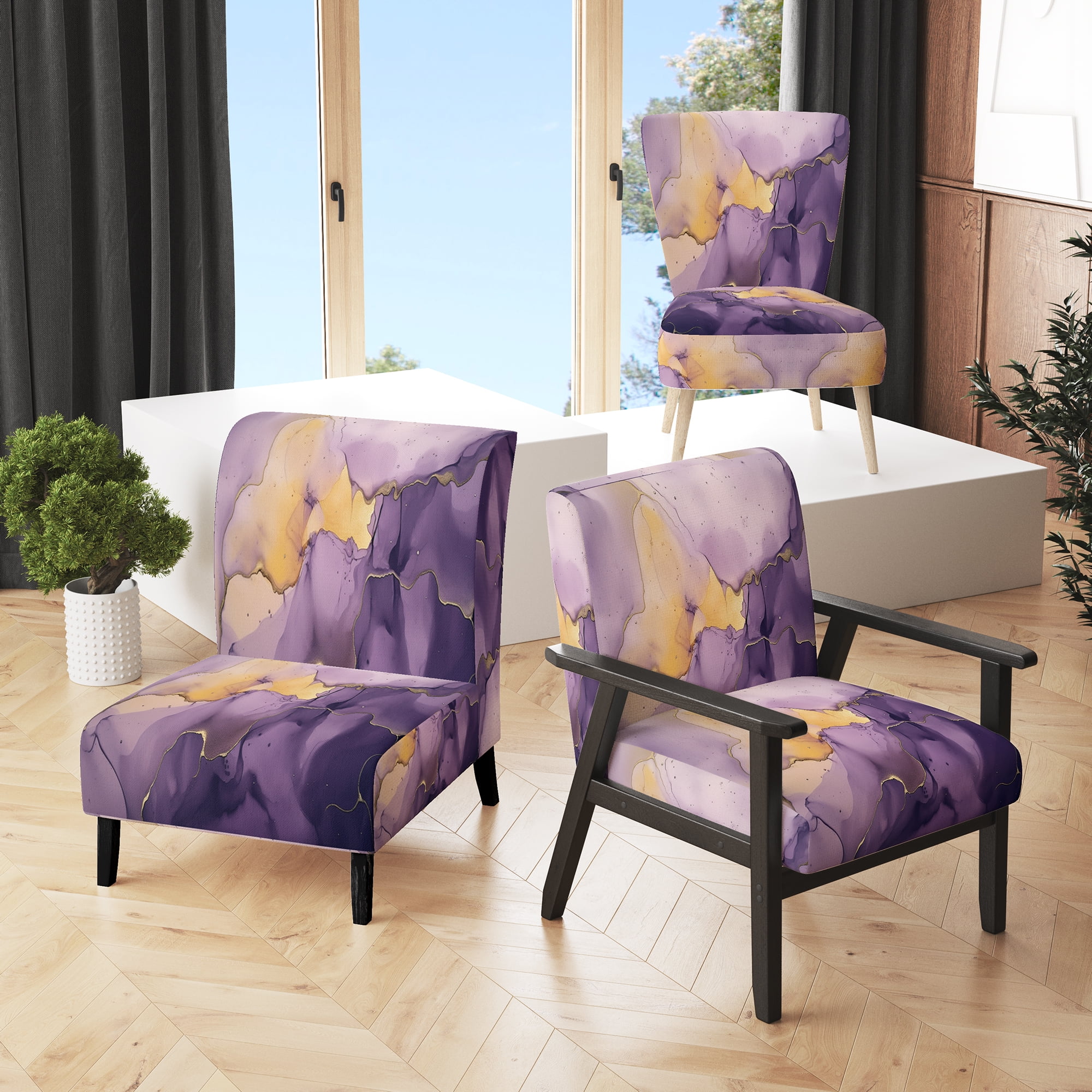 Designart "Modern Fluid Marble Effect In Purple" Upholstered Modern ...