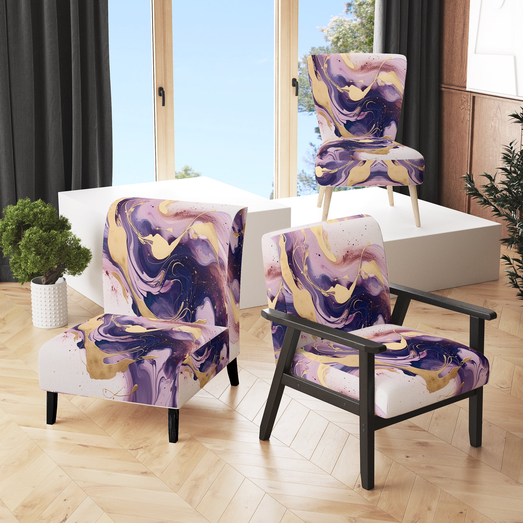 Designart "Modern Fluid Marble Effect In Purple" Upholstered Modern ...