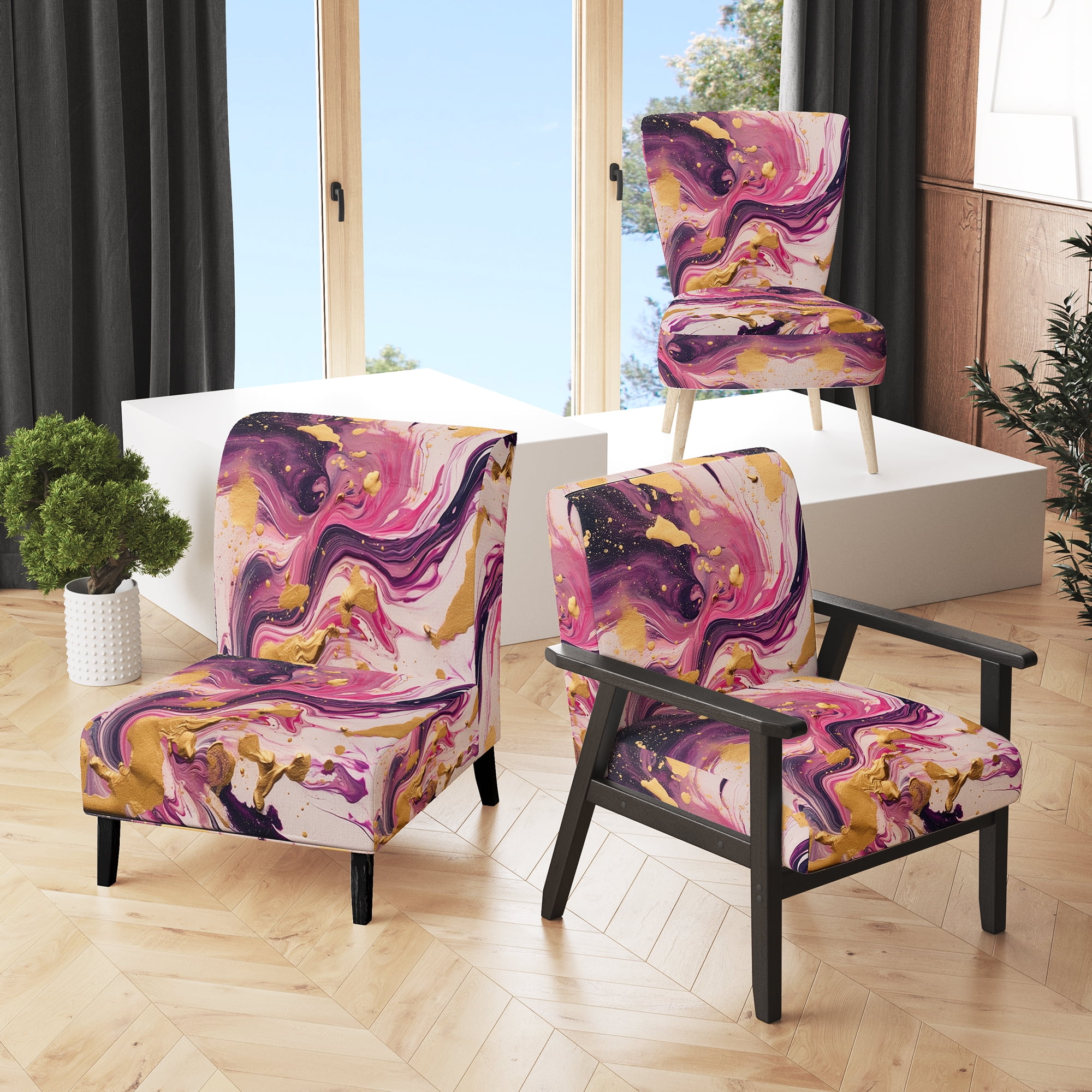 Designart "Modern Fluid Marble Effect In Purple" Upholstered Modern ...
