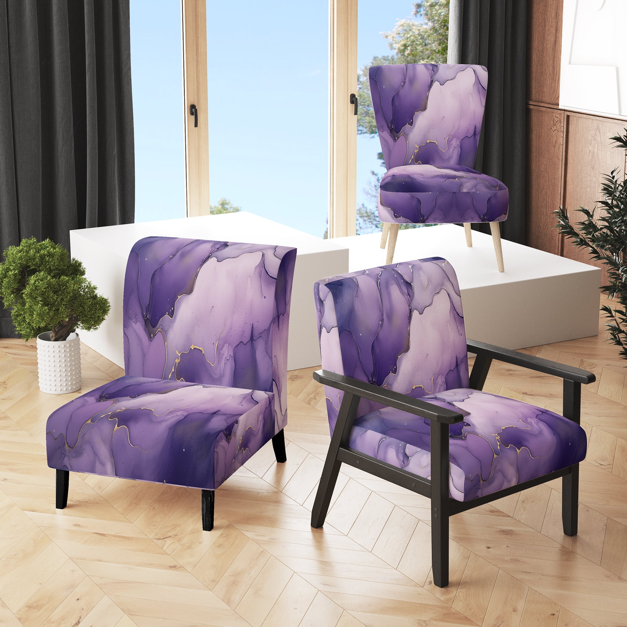 Designart "Modern Fluid Marble Effect In Purple" Upholstered Modern ...