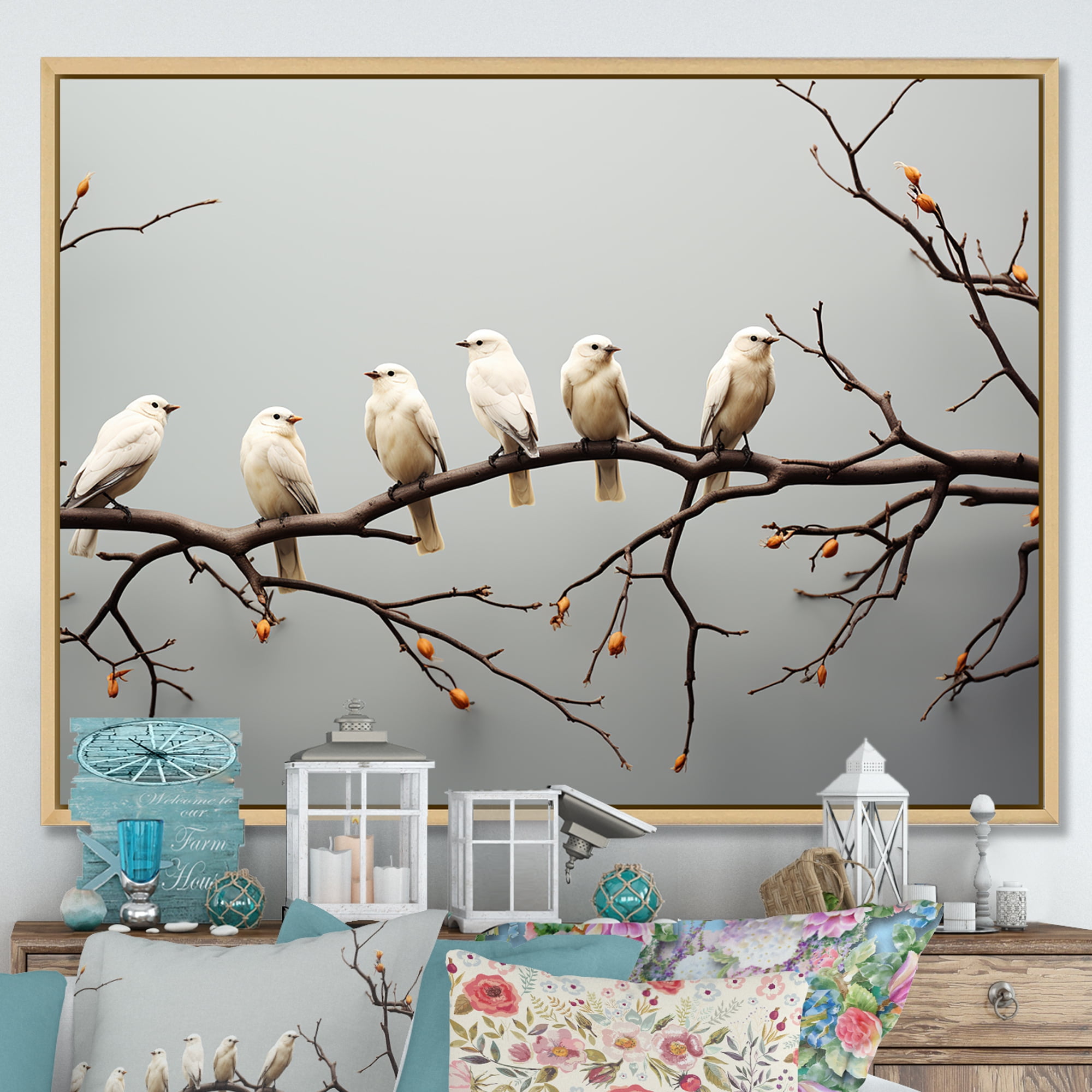 Designart "Modern Gathering Of Avians On Limb" Animals Bird Floater ...