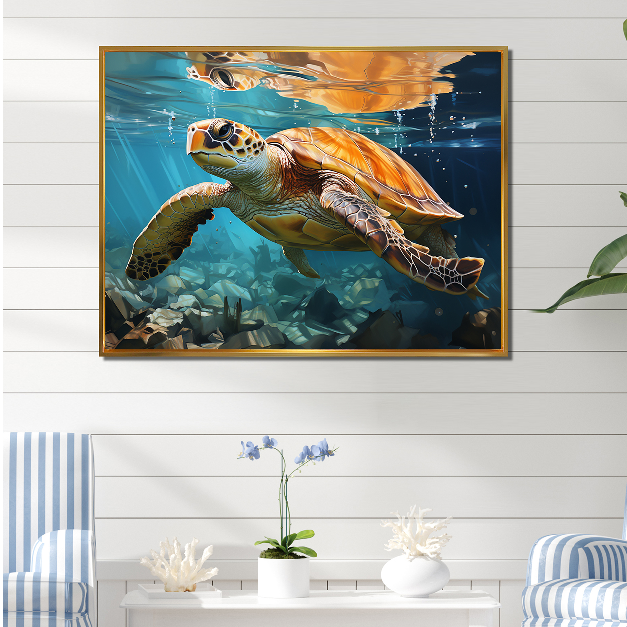 Designart "Modern Marine Turtle Illustration I" Animals Turtle Floater ...