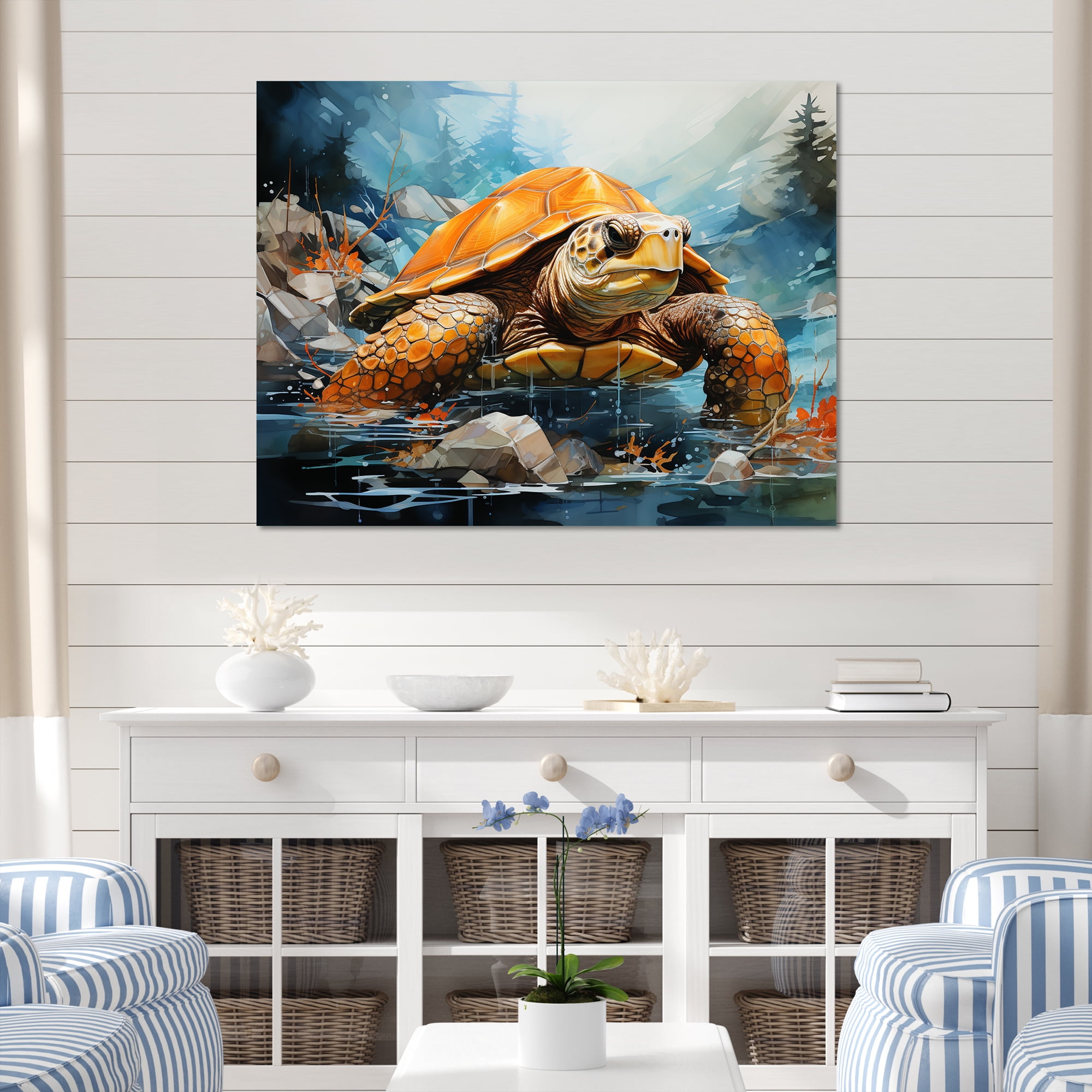 Designart "Modern Marine Turtle Illustration II" Animals Turtle Canvas ...