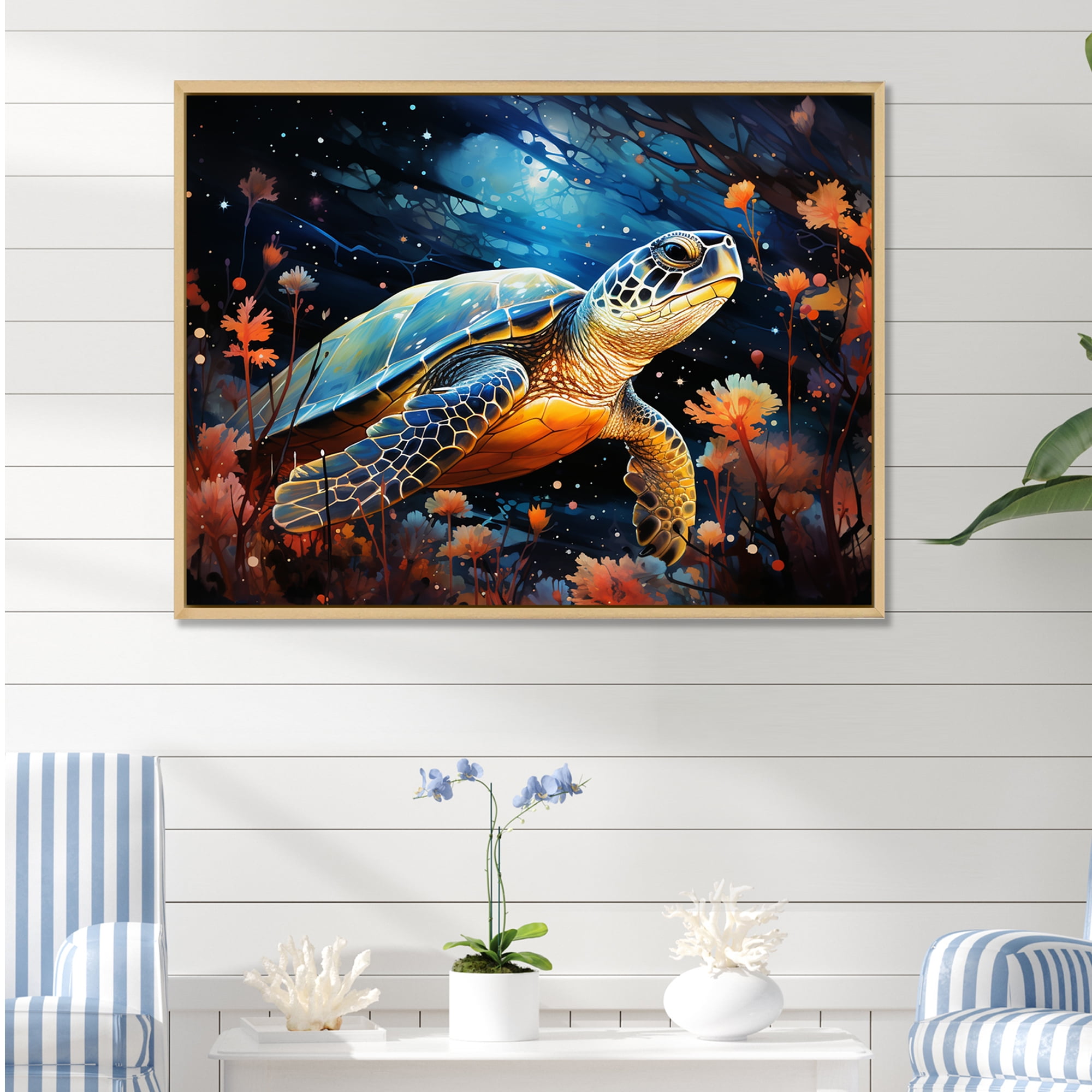 Designart "Modern Marine Turtle Illustration IV" Animals Turtle Floater ...