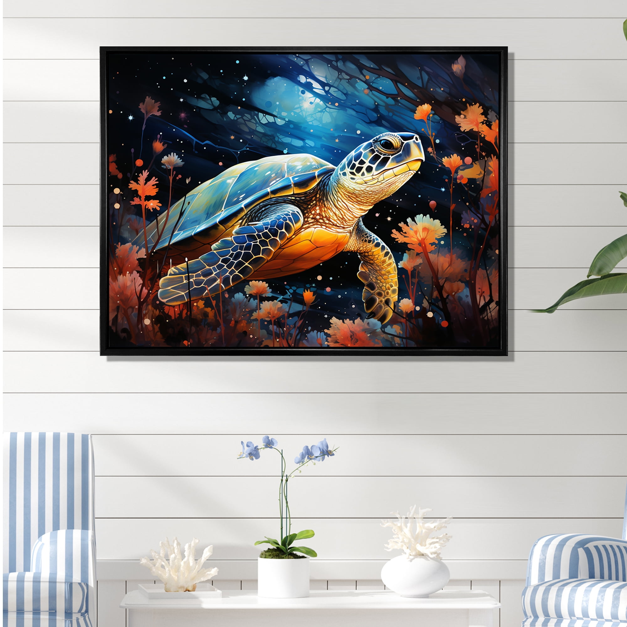 Designart "Modern Marine Turtle Illustration IV" Animals Turtle Floater ...