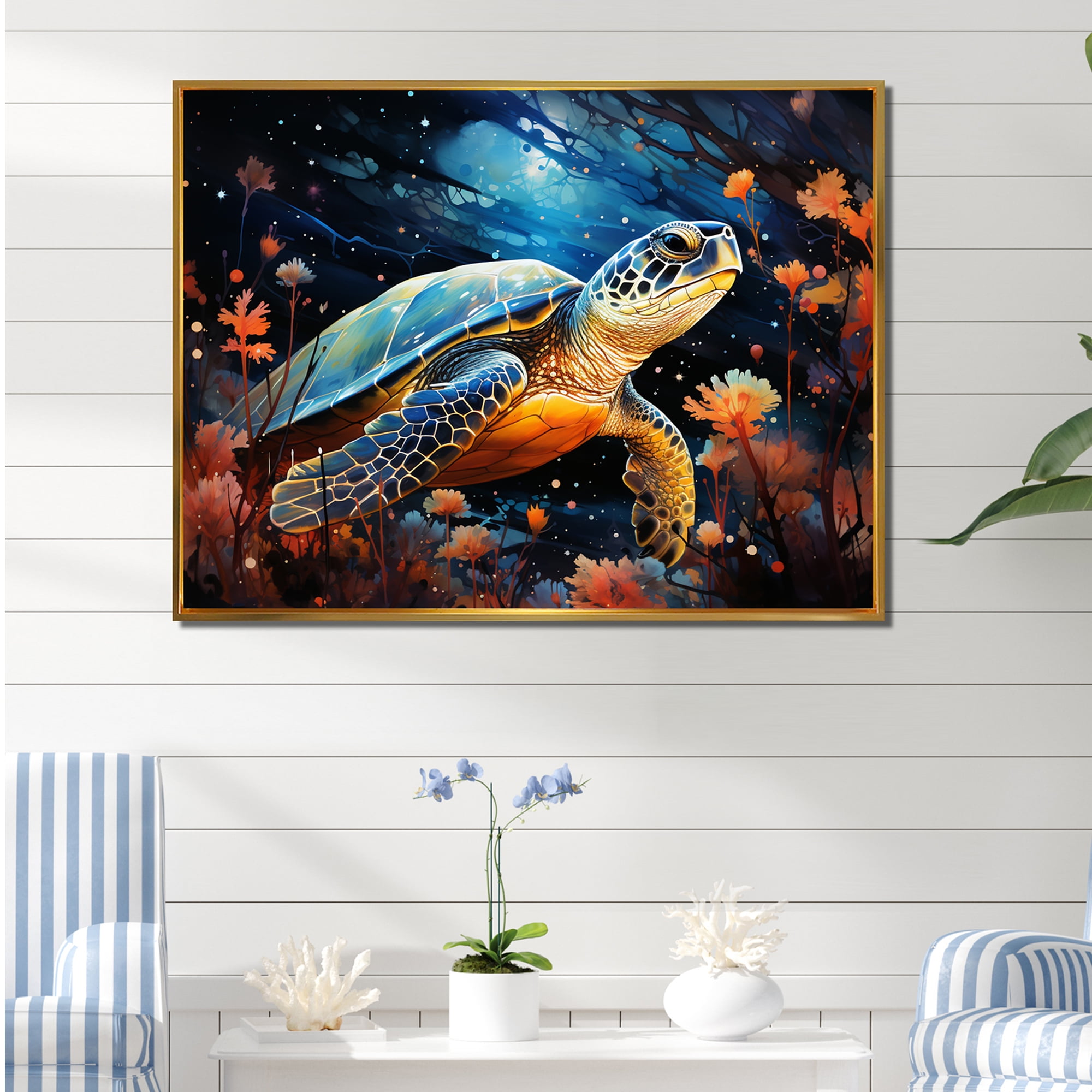 Designart "Modern Marine Turtle Illustration IV" Animals Turtle Floater ...