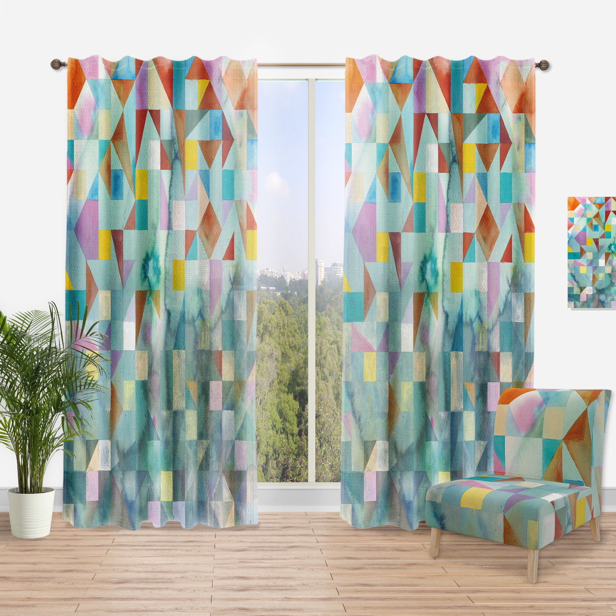 Free Shipping! Designart Modern Patchwork Curtain Panel for Living Room ...
