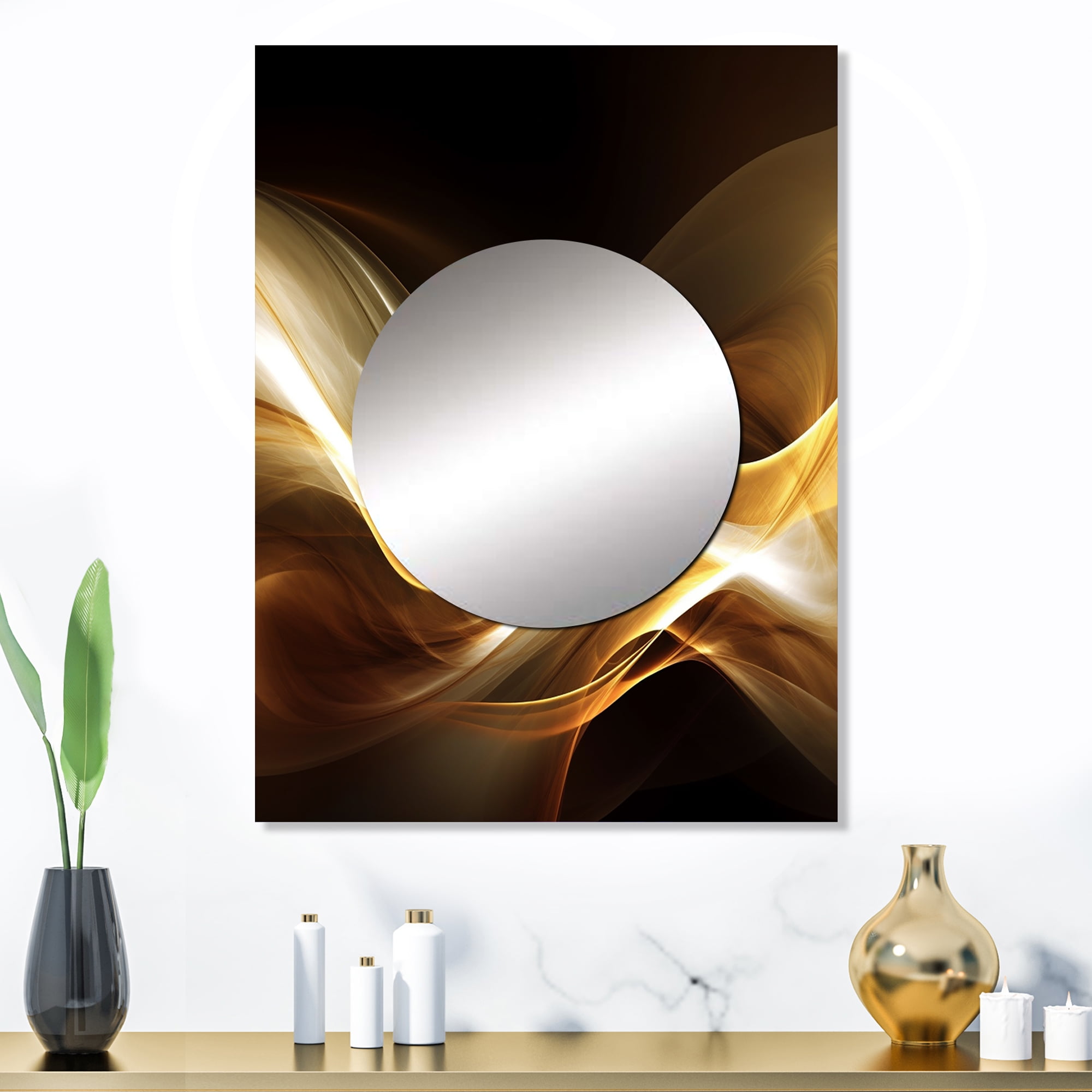 Designart "Modern Opulence Gold Sofa II" Modern Waves Mirror Wall Decor ...