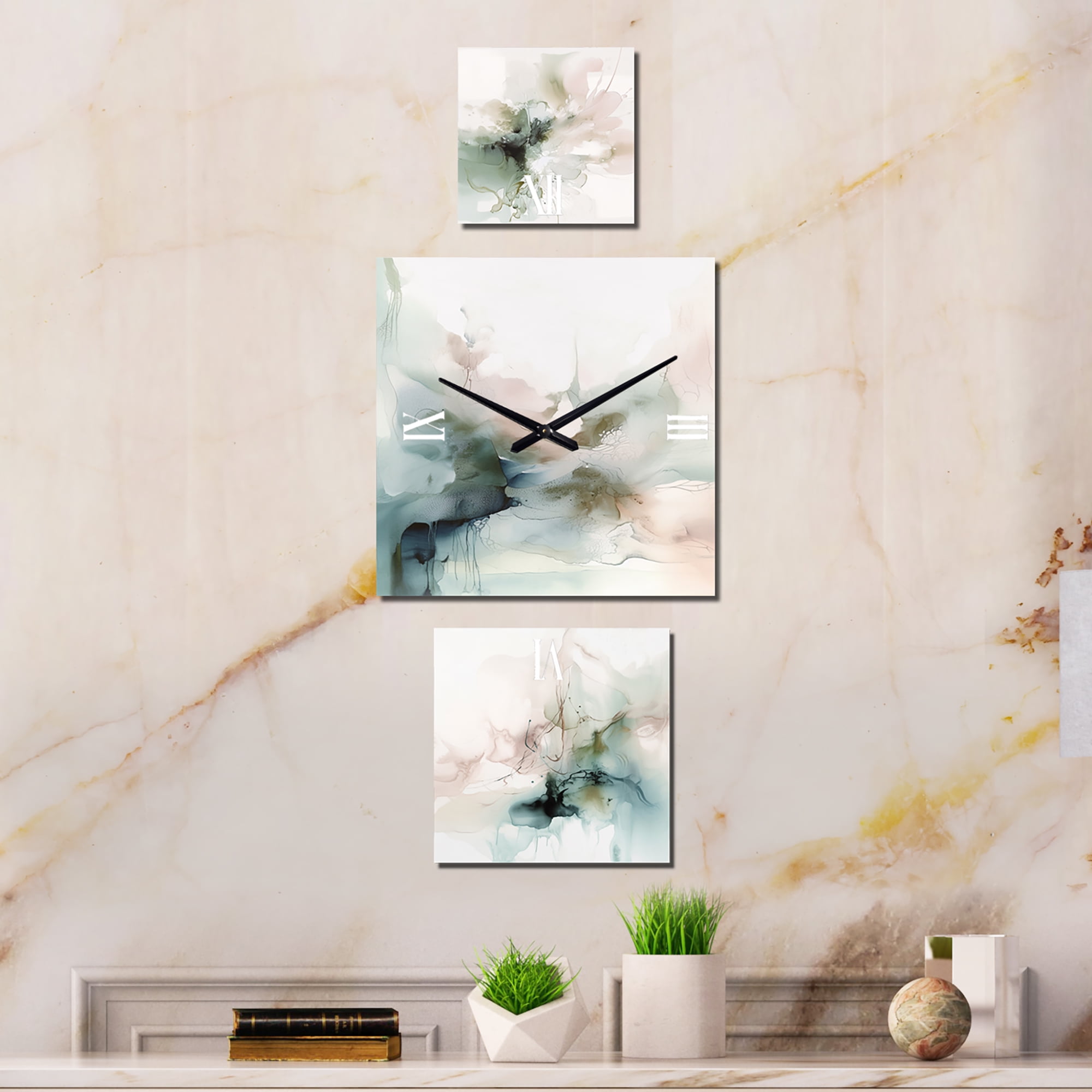 Designart "Modernity Essence Green and Cream III" Marble Multipanel ...