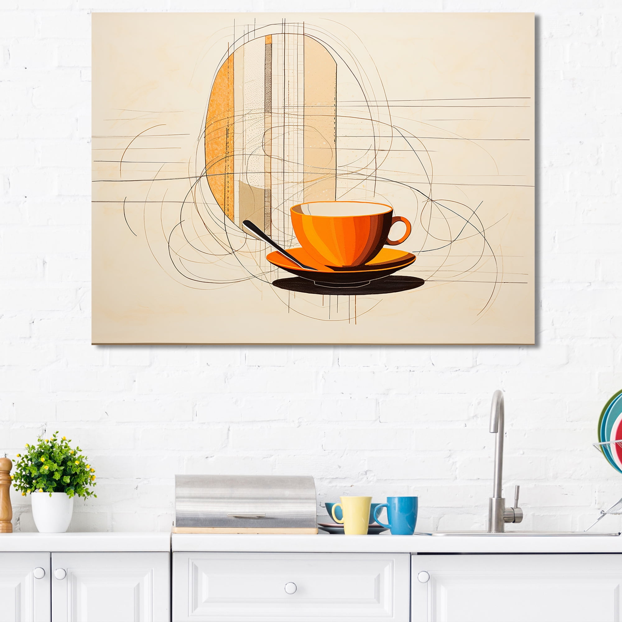 Designart "Modest Coffee Cup Design" Utensils Wall Art Living Room ...