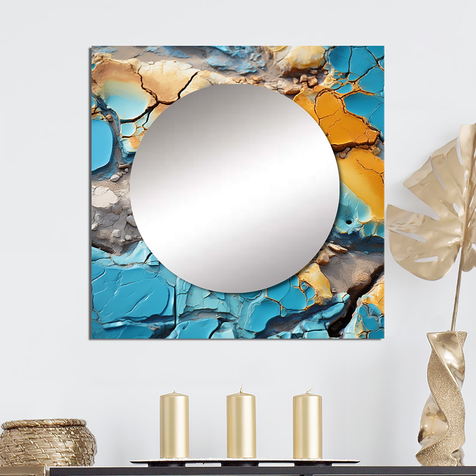 Designart "Molten Marble Art Fluid Amber And Blue III" Abstract ...