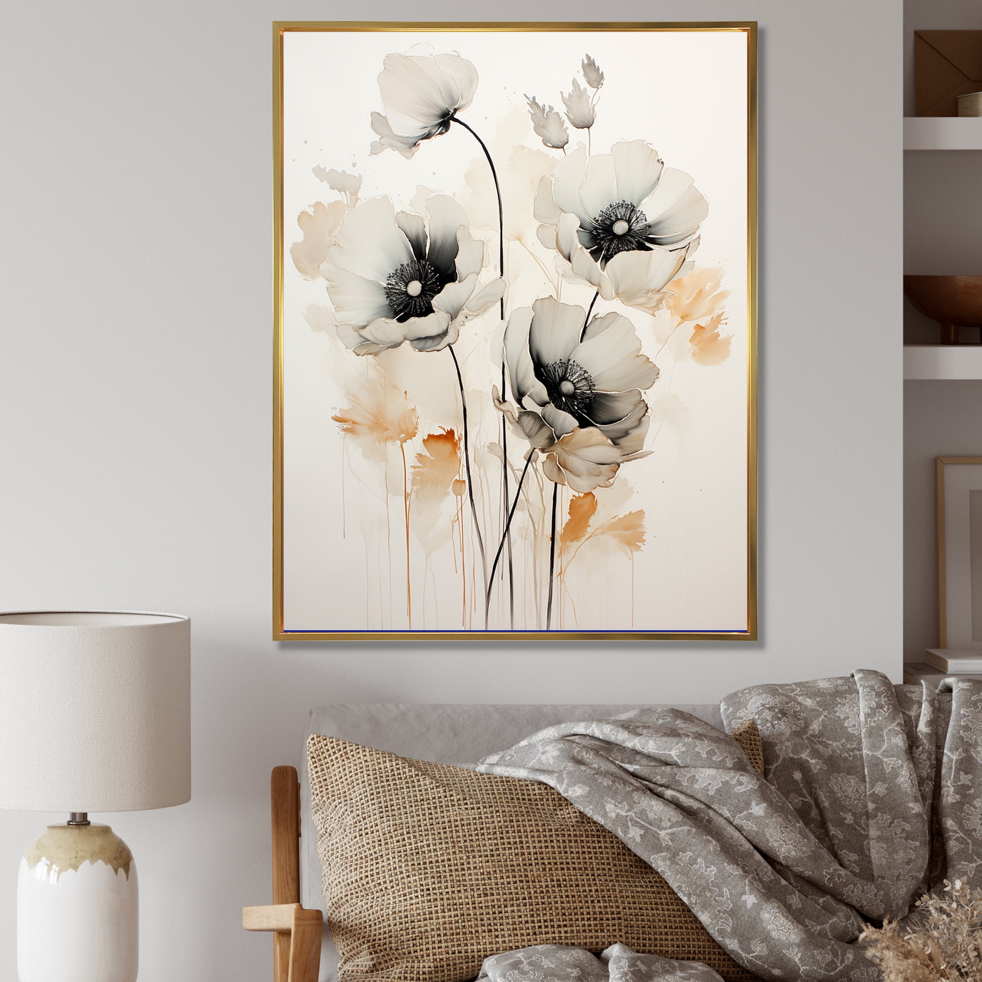 Designart "Moments Captured With Vivid Black And White Poppies" Poppies ...