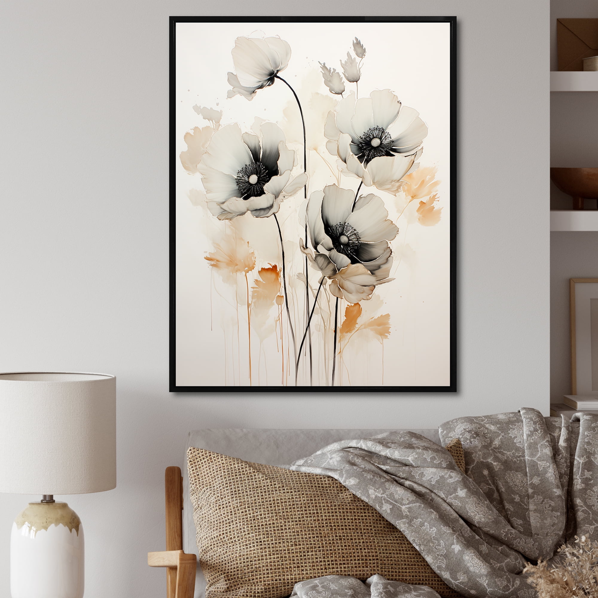 Designart "Moments Captured With Vivid Black And White Poppies" Poppies ...