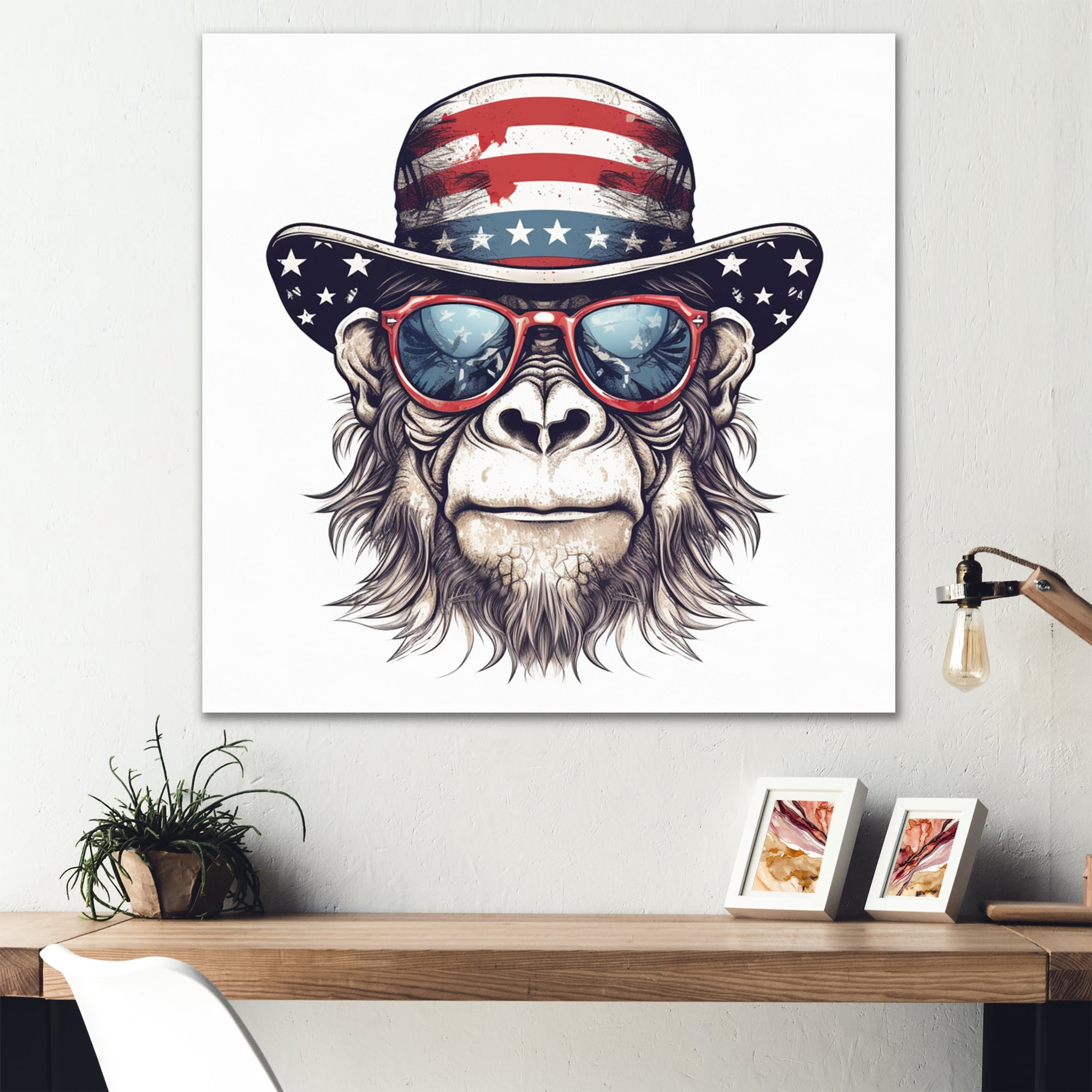 Designart "Monkey with Sunglasses and Hat in Red and Blue" Animals ...