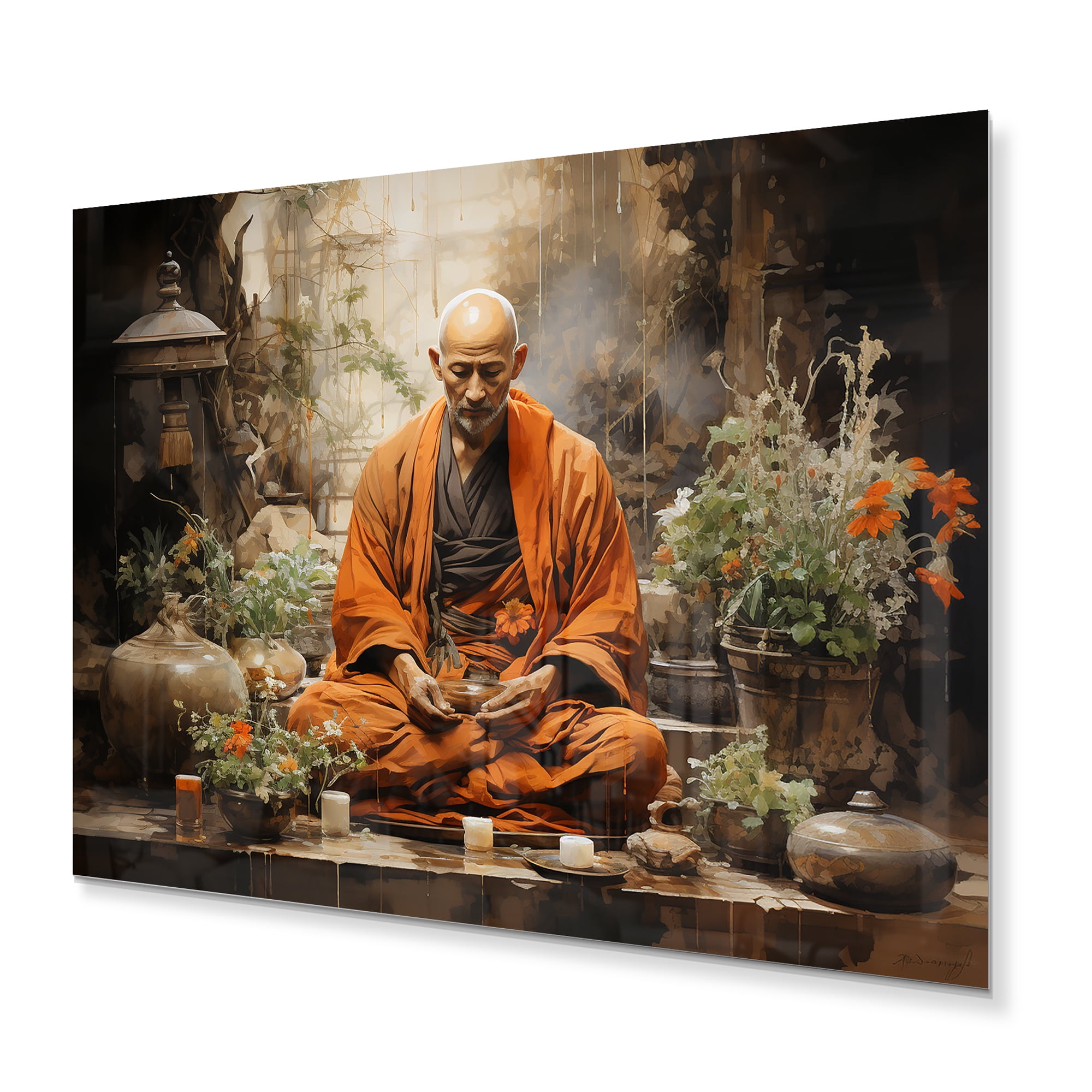 Designart "Monks Meditation China Art painting" People Metal Wall Art ...