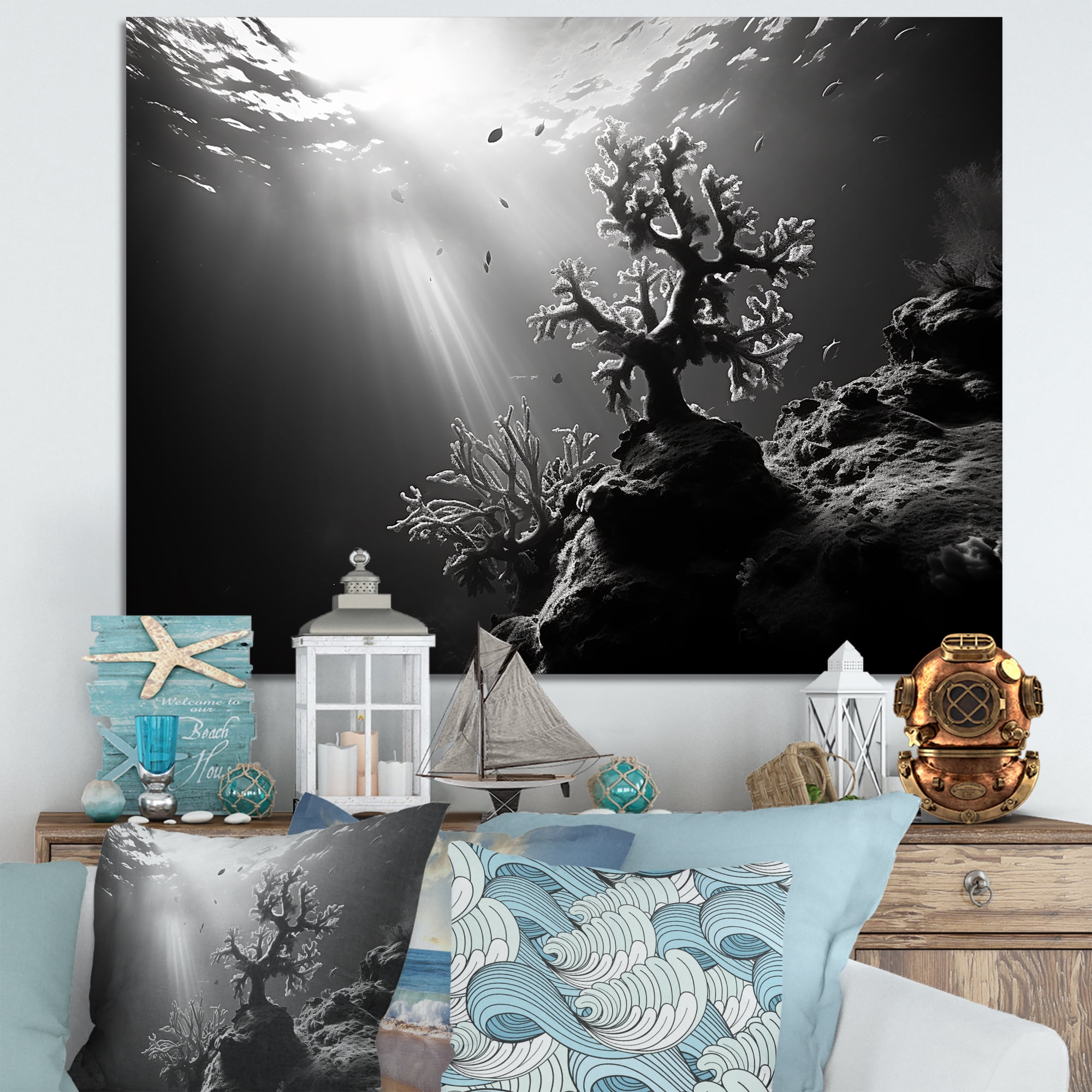 Designart "Monochromatic Artistry In Oceanic Coral Ballet" Coastal ...